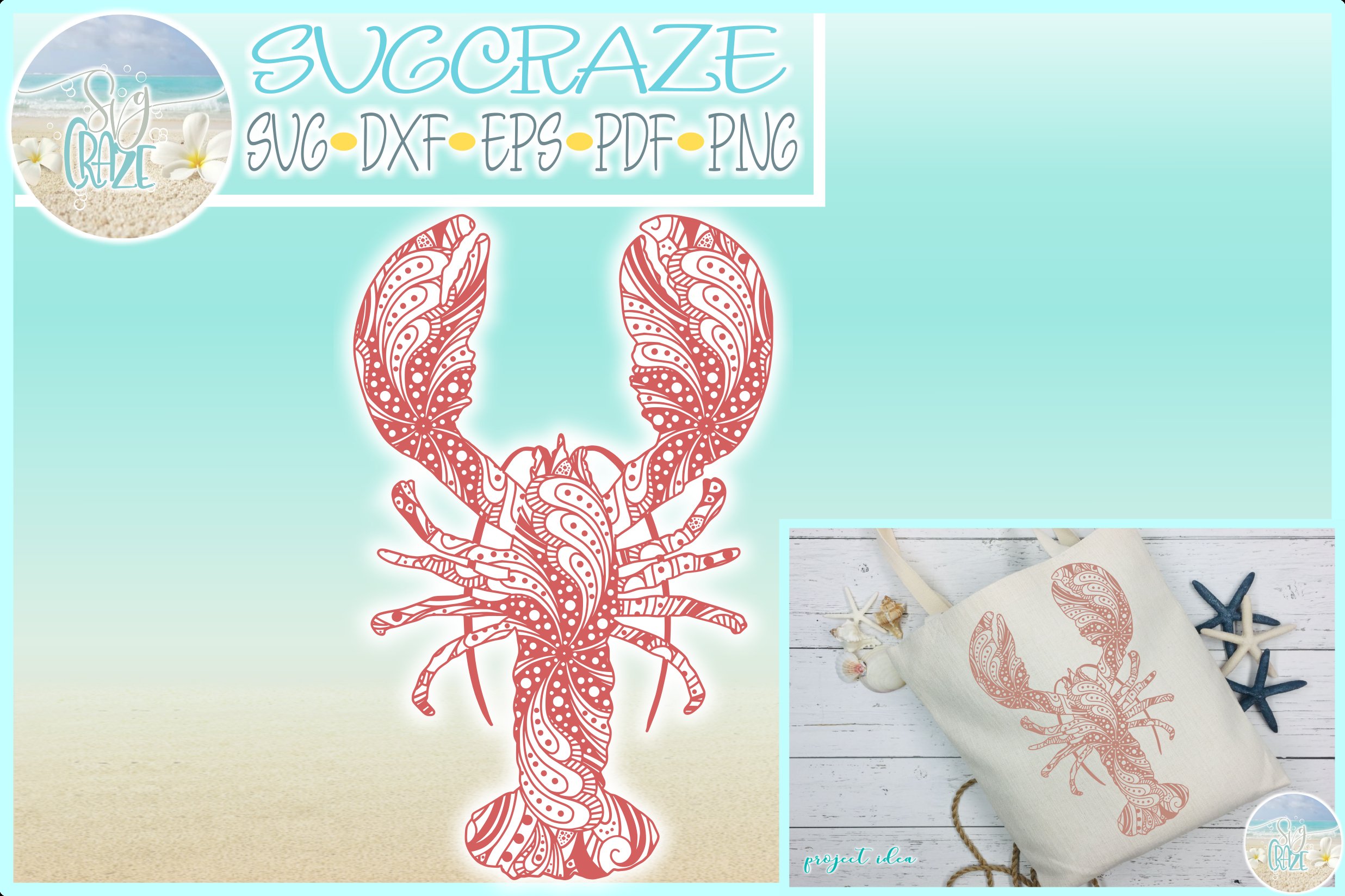 Lobster Mandala Zentangle SVG Dxf Eps Png PDF Files (300587) | SVGs ...