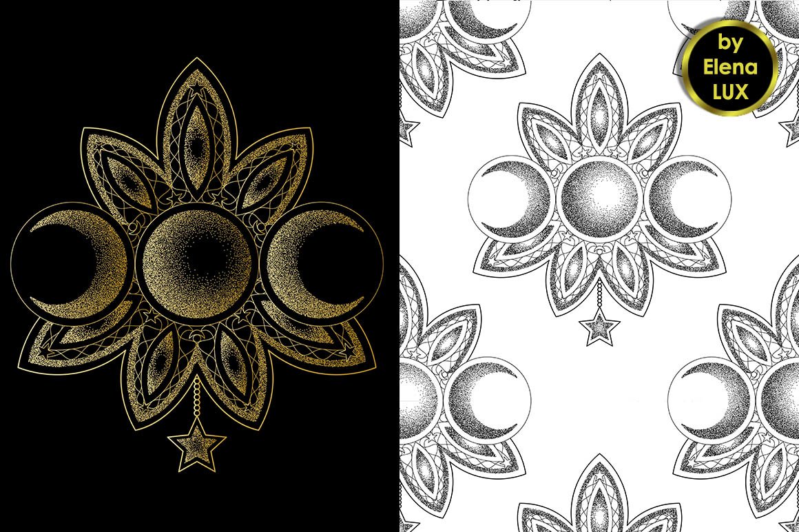 Triple Moon Dotwork Tattoo and Seamless Patterns (348454) | Icons ...