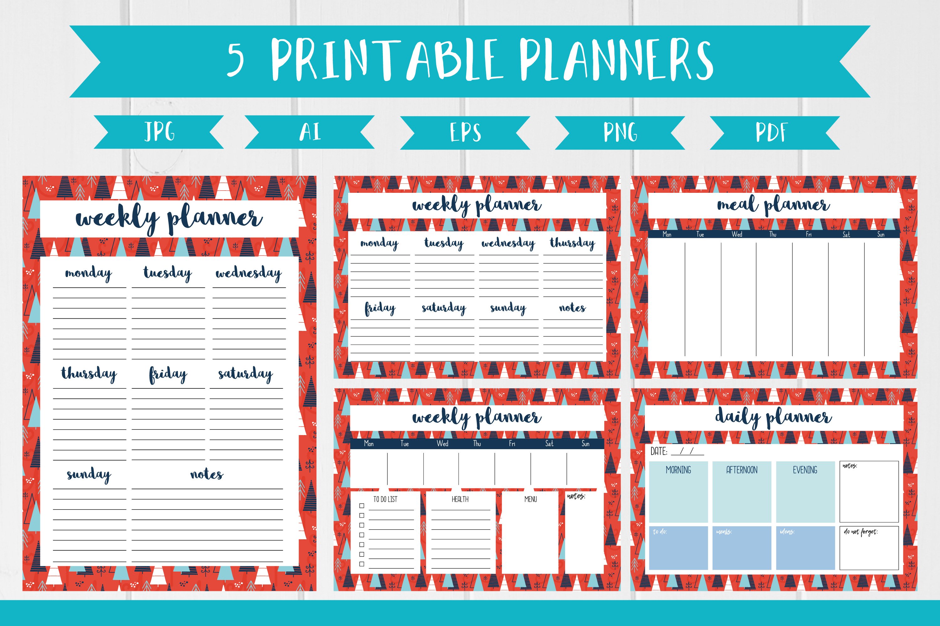 5 Planner pages A4 size, weekly/daily/meal planners bundle (984832 ...