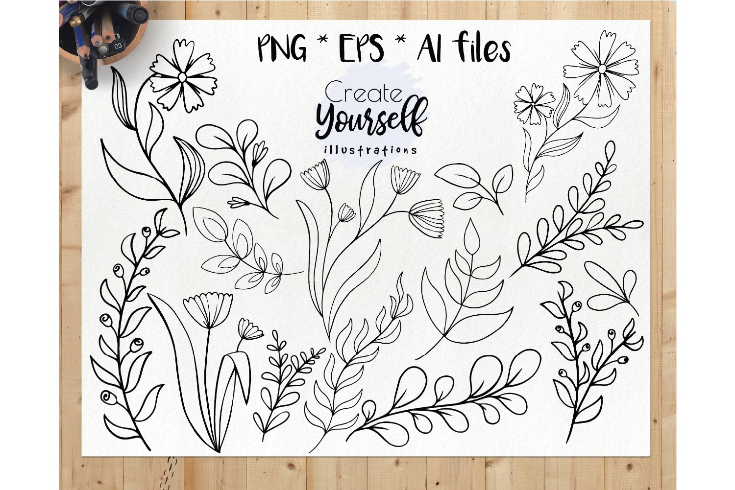 Hand drawn botanical elements - doodle floral leaves clipart (284527 ...