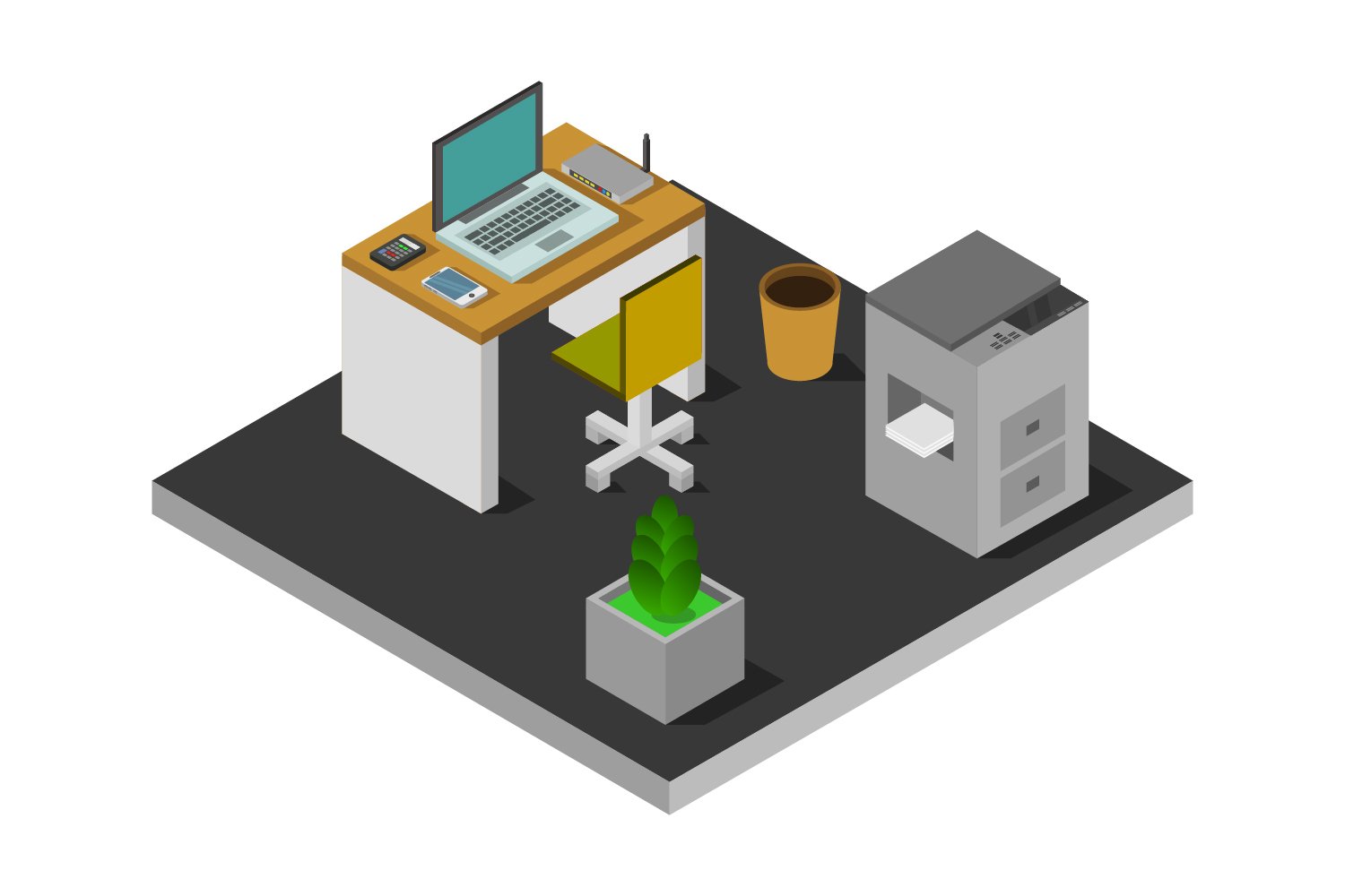 isometric desk (654791) | Icons | Design Bundles