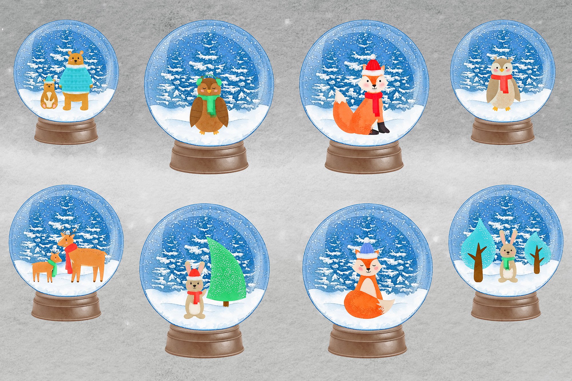 Watercolor Woodland Snow Globes, Woodland Animal Clipart (352164 ...