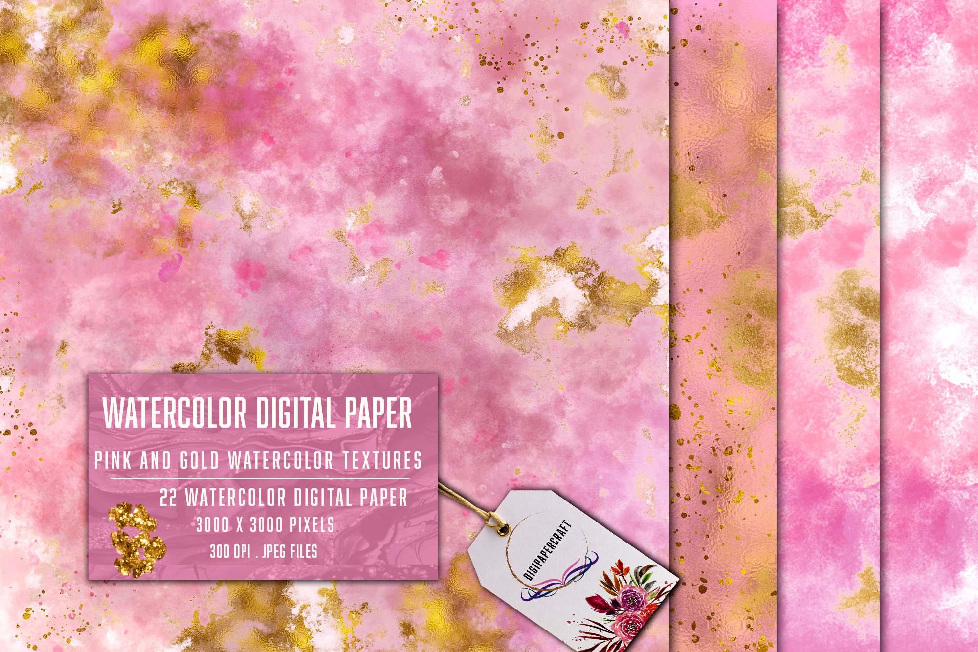 Pink and Gold Watercolor Backgrounds. Ink & watercolor art (708699 ...