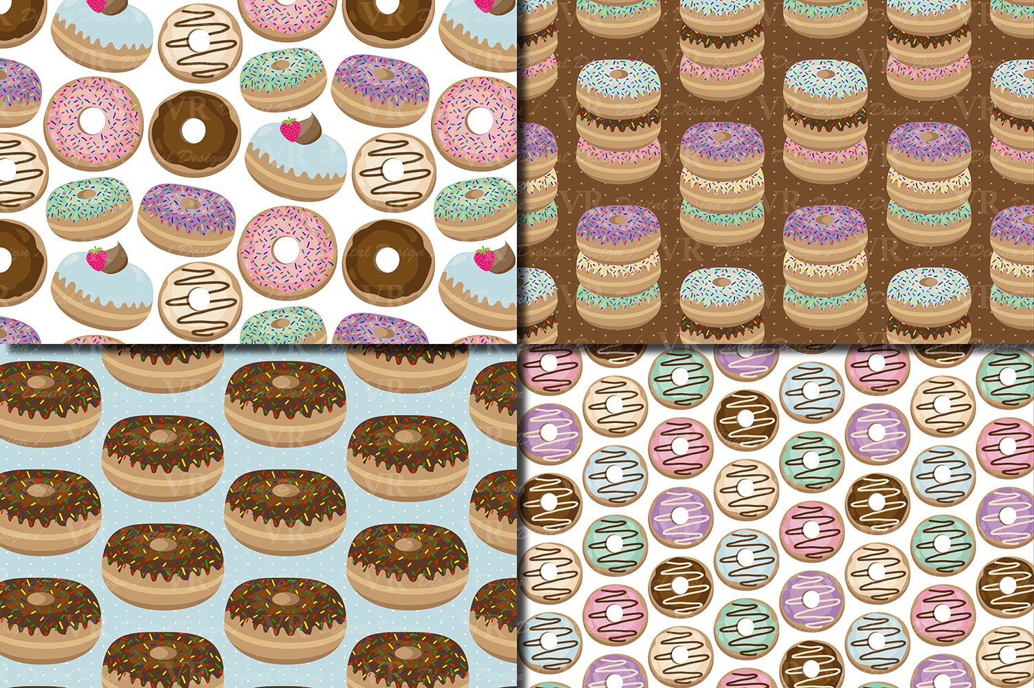 Donuts digital paper pack / Doughnut scrapbooking papers / Sprinkled ...