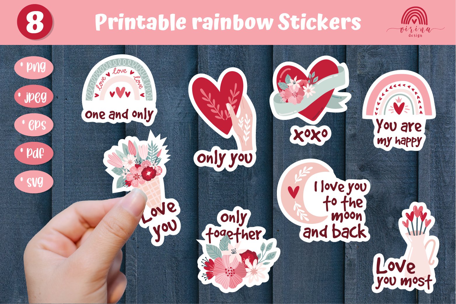 Romantic Sticker printable bundle png. 11 PNG designs (1338761 ...