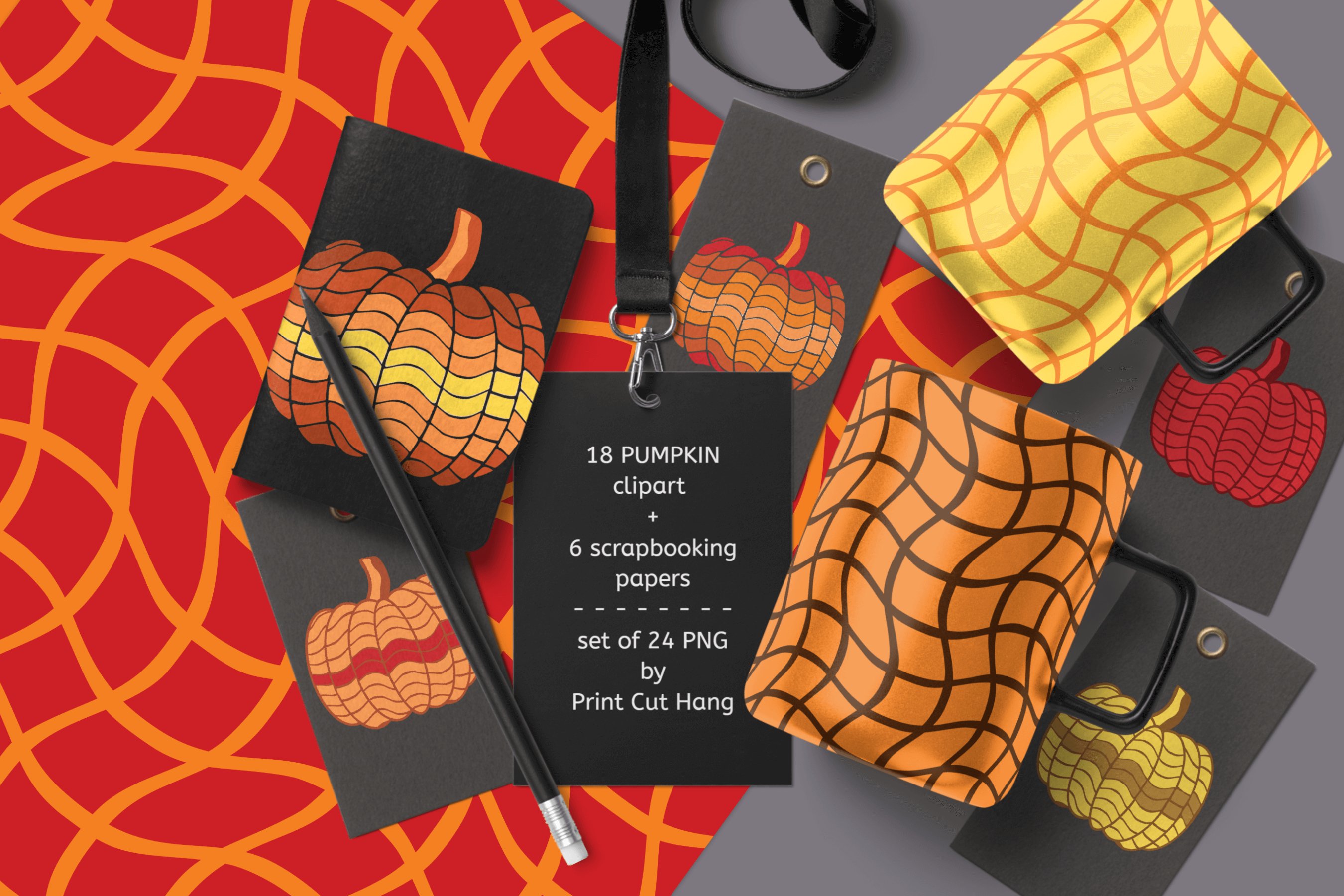 Pumpkins Clipart & Scrapbooking Papers Set of 24 PNG Files