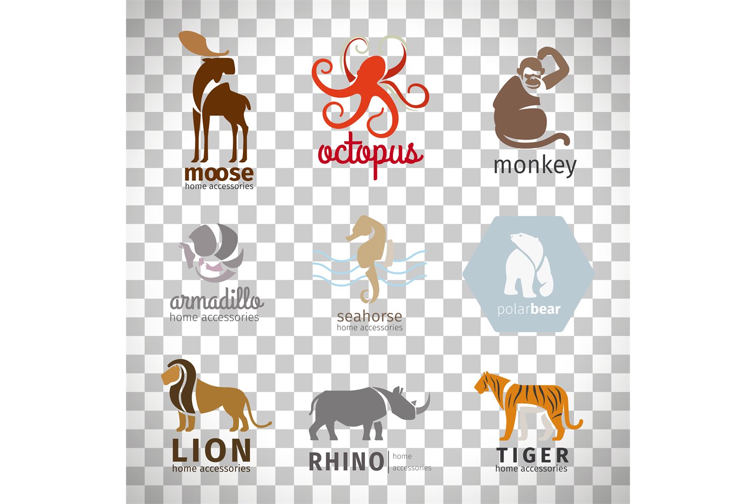 Animals flat style logos set (862384) | Illustrations | Design Bundles