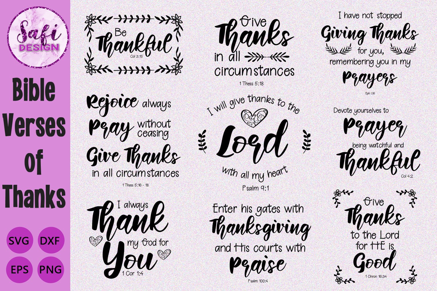 Bible Verses of Thanks Cut File Bundle- SVG DXF EPS PNG