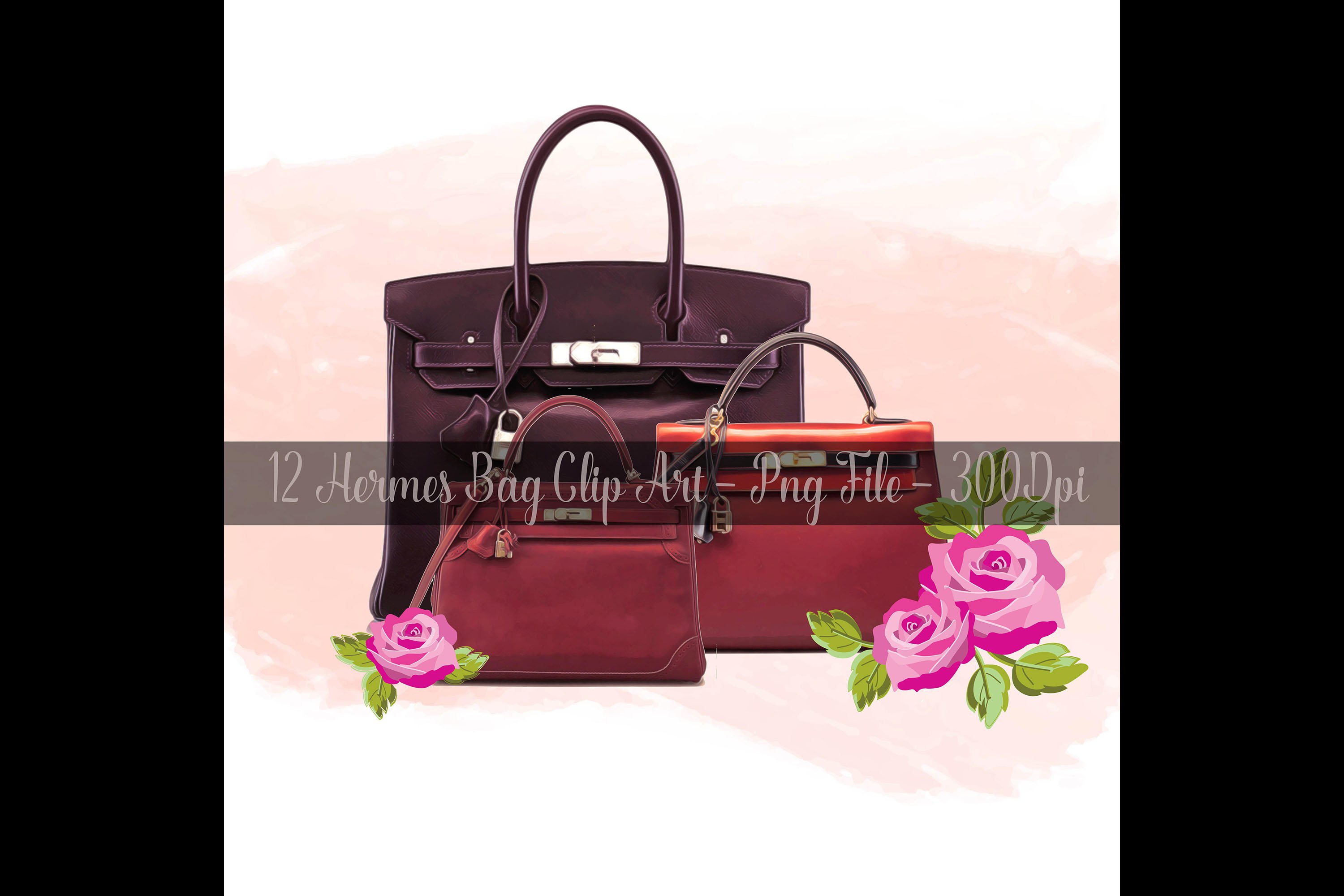 12 Painted Luxury Bags Clip Arts, Fashion and Roses Clip Art (136139 ...
