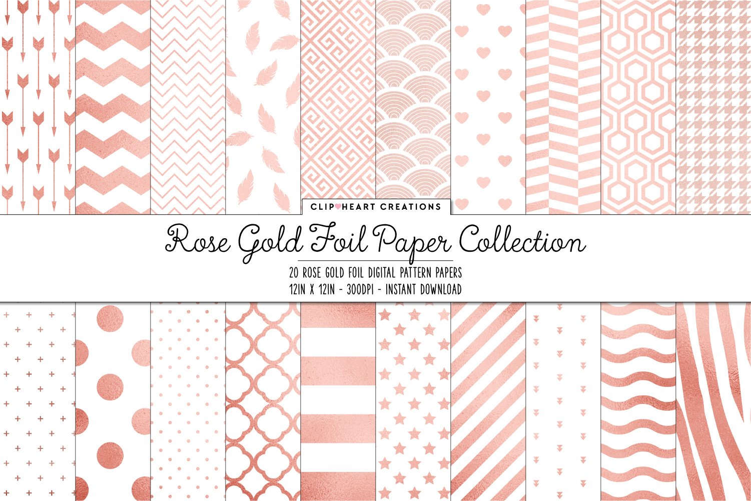 Rose Gold Foil Themed Paper Digital Papers - 20 papers (129267 ...