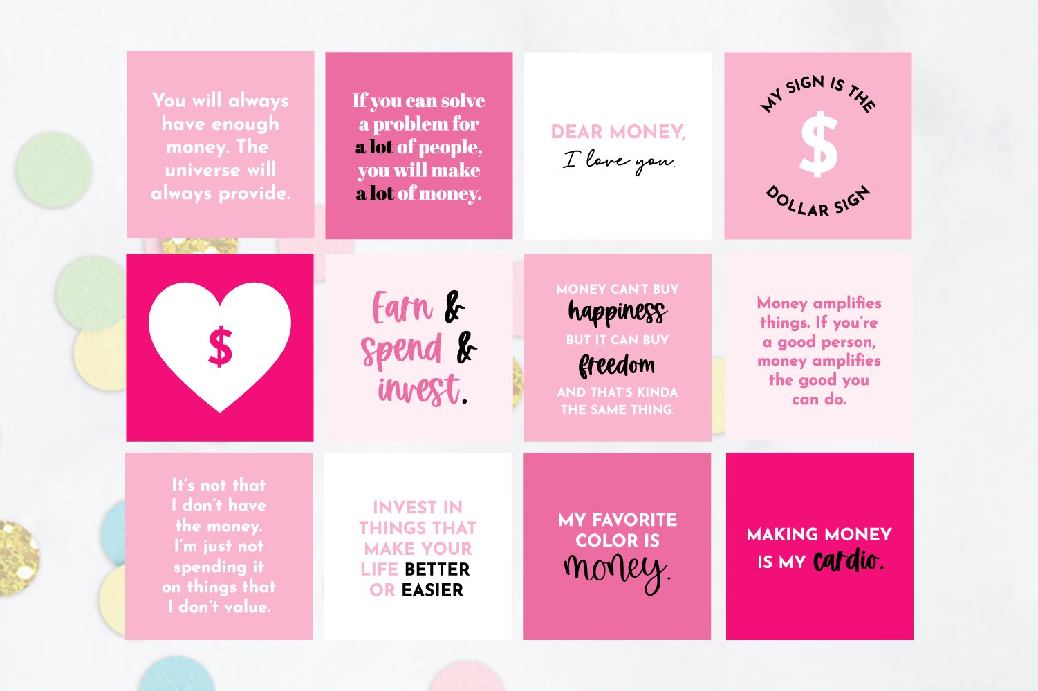25 x Pink Money Mindset Social Media Quotes Pack (1145782) | Instagram ...