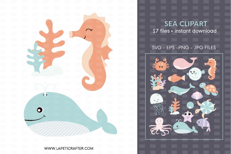 Ocean creatures clipart set, under the sea vector graphics (268307 ...
