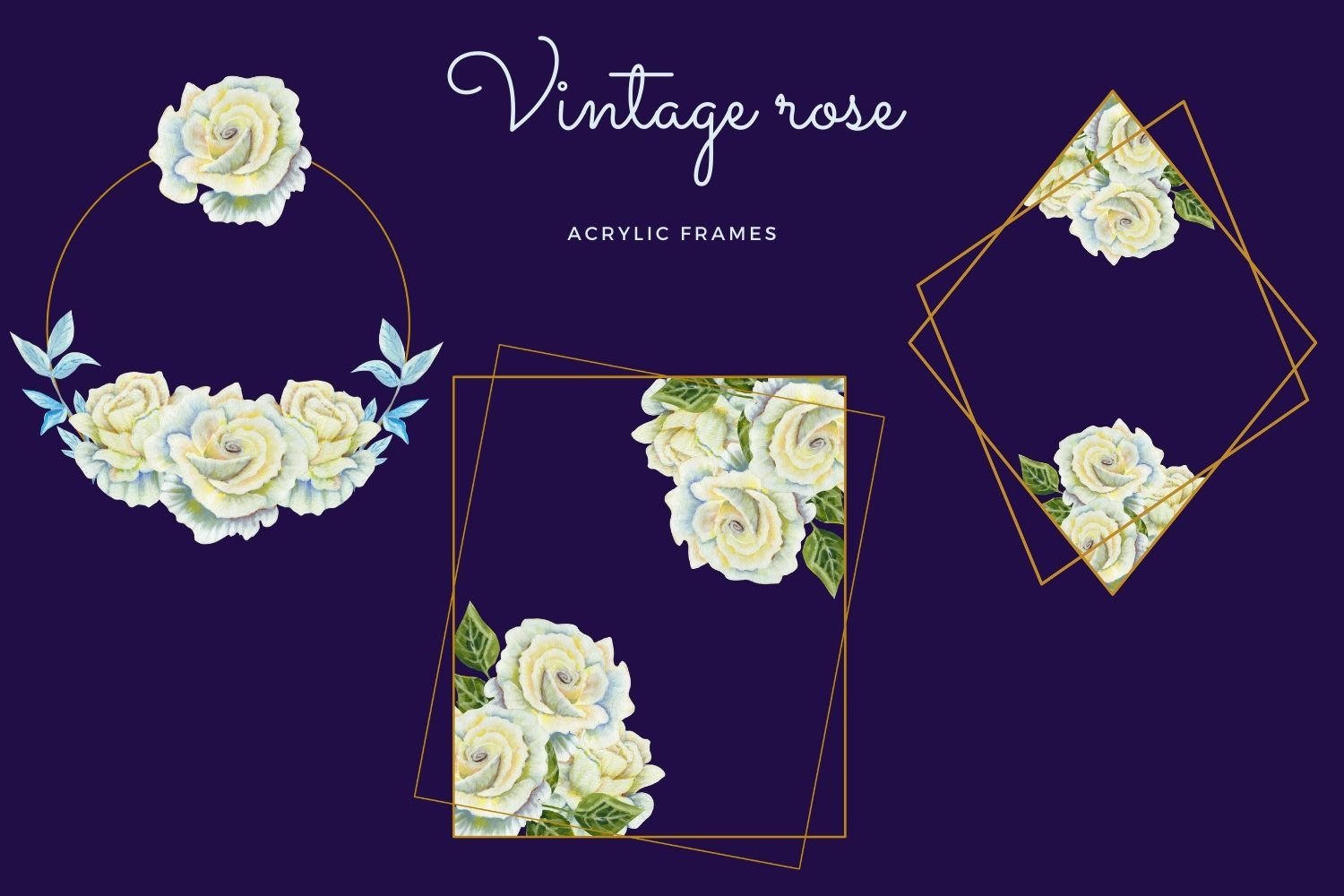 Vintage white rose frame, wedding clip art (520957) | Illustrations ...