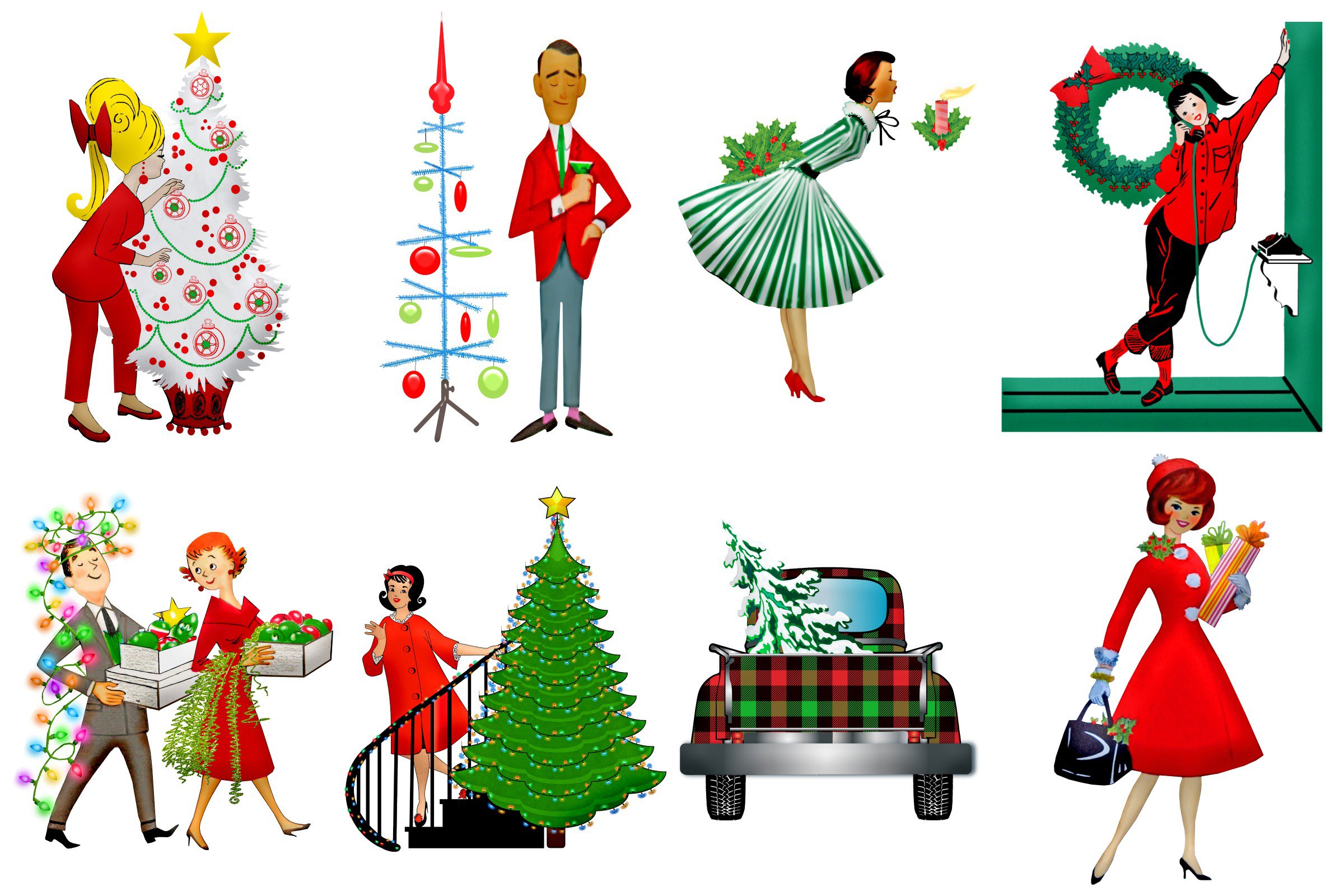 Retro Mid Century Christmas Restored Clip Art (1060062) | Illustrations ...