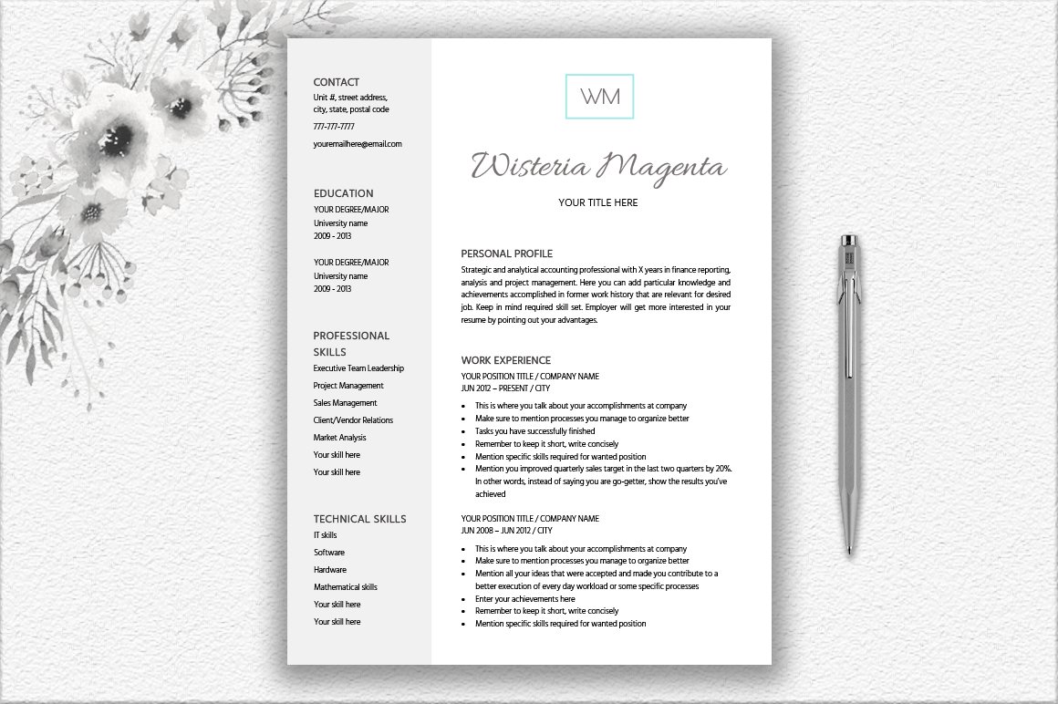 Monogrammed Resume Template Design (43659) | Resume Templates | Design ...