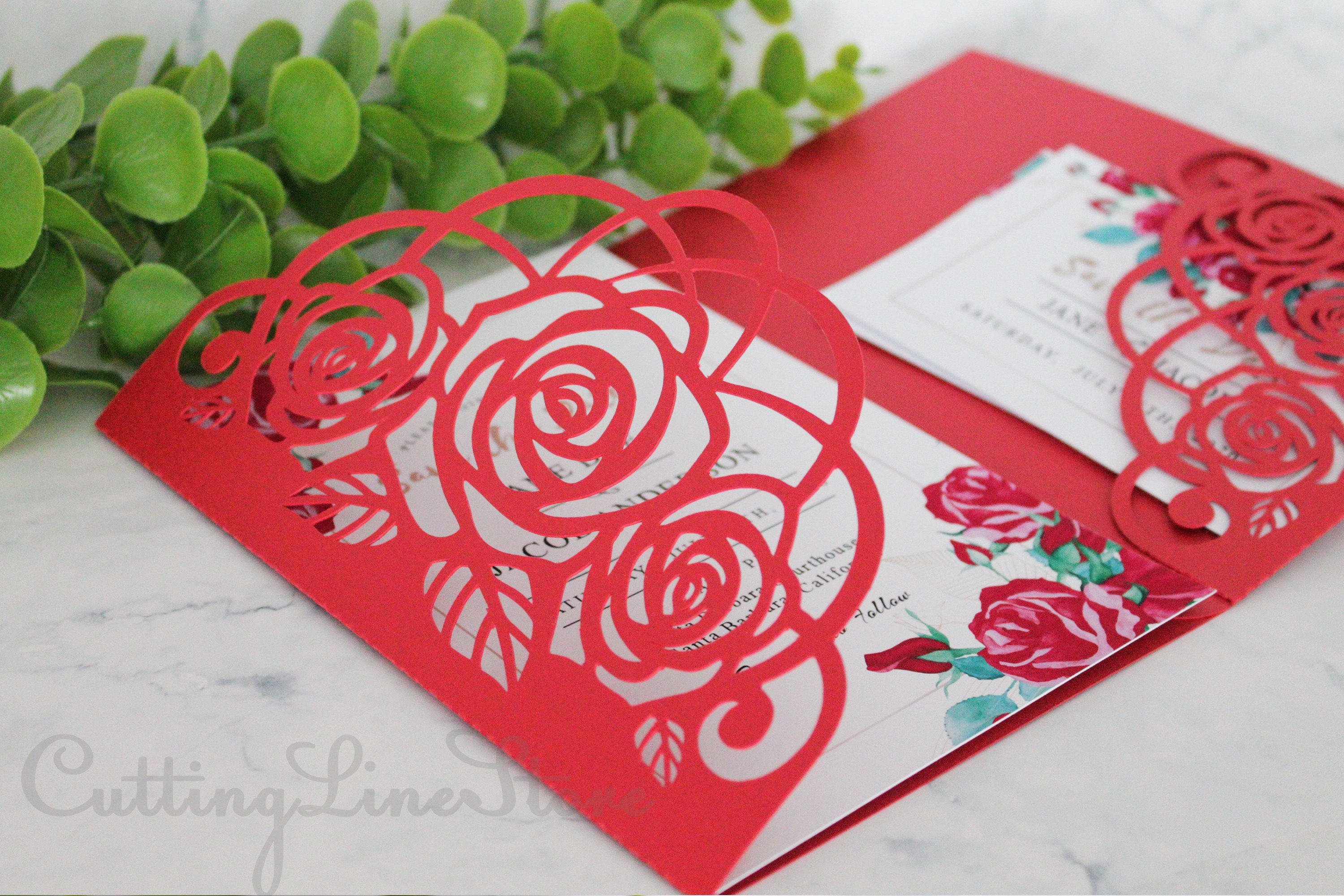 Rose wedding invitation svg, Trifold envelope template (782682) | Card ...
