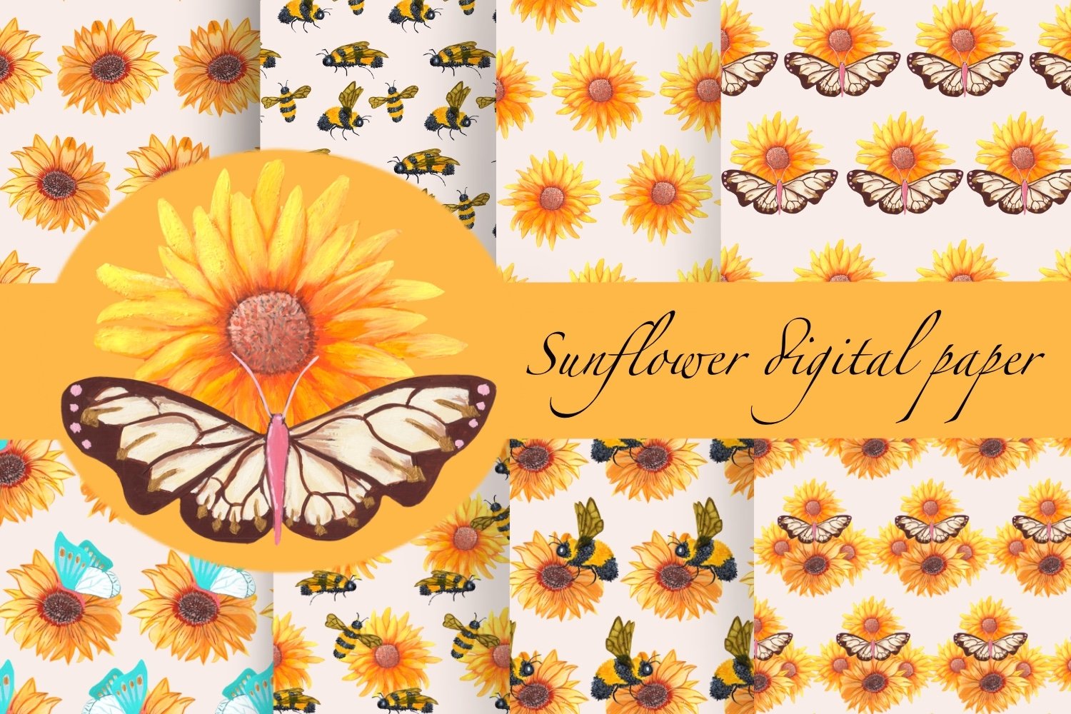 Sunflower digital paper (523074) | Backgrounds | Design Bundles
