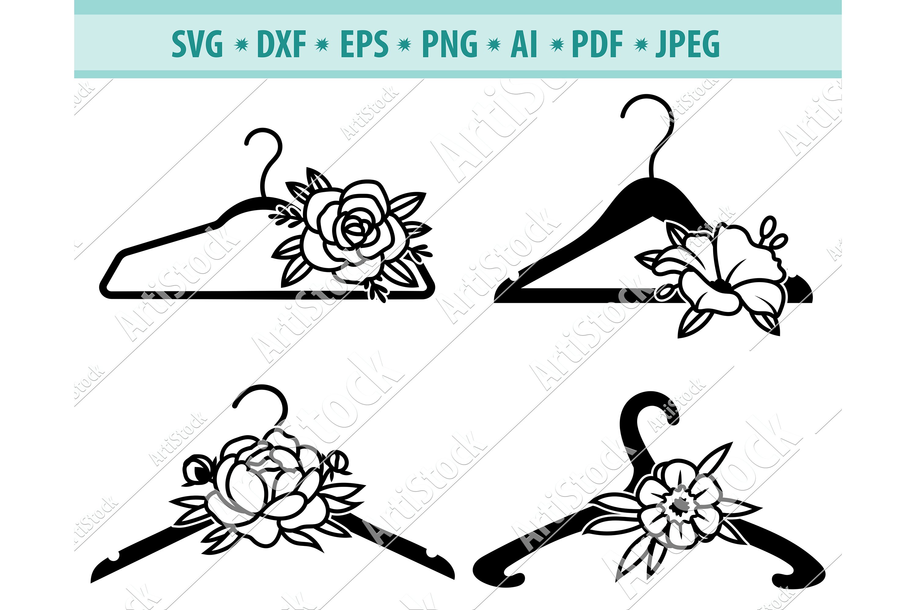 Hangers Svg, Hangers Floral Png, Clothes hangers Dxf, Eps (574325 ...