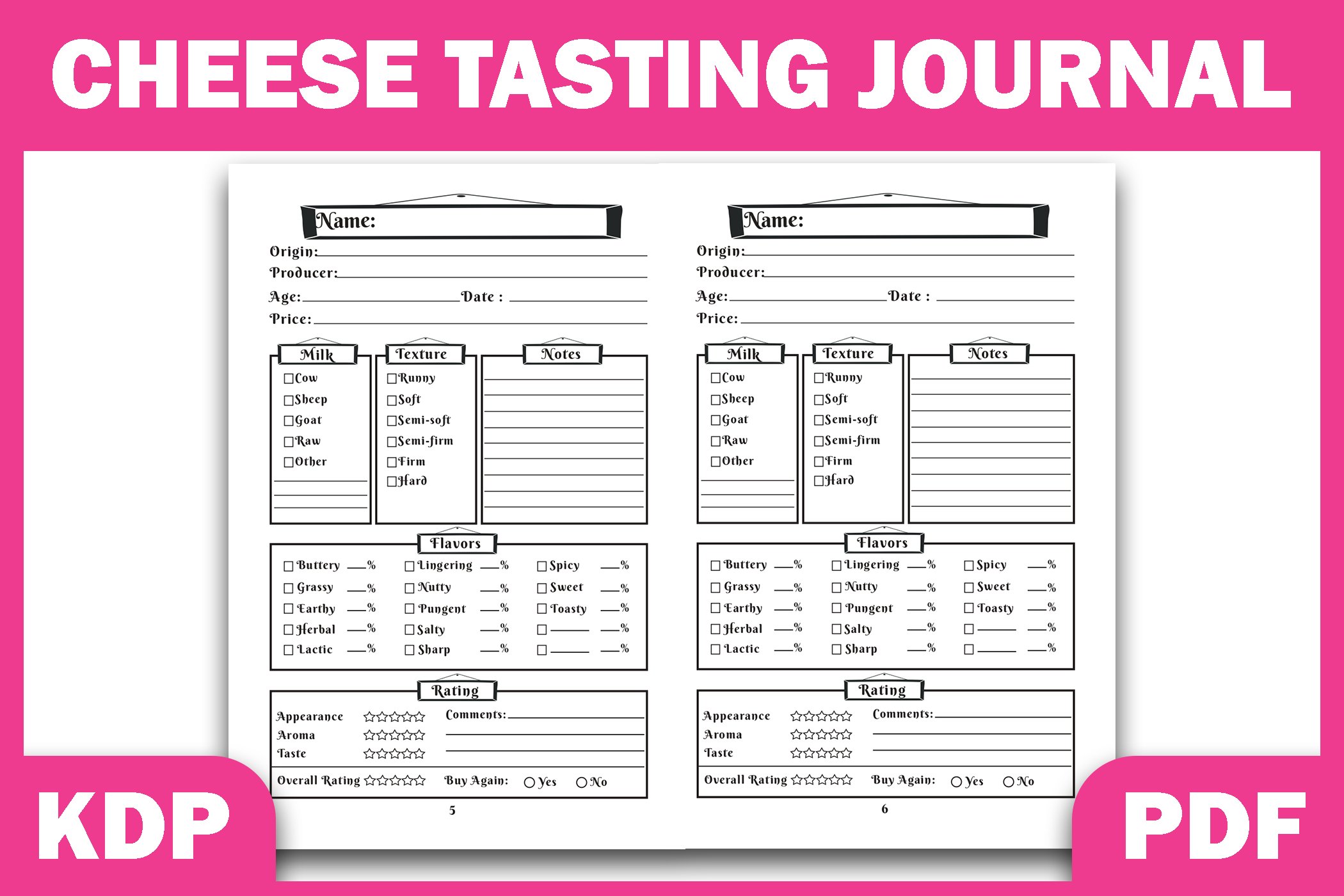 KDP Interior Cheese Tasting Journal Logbook Ready Forr KDP (919975 ...