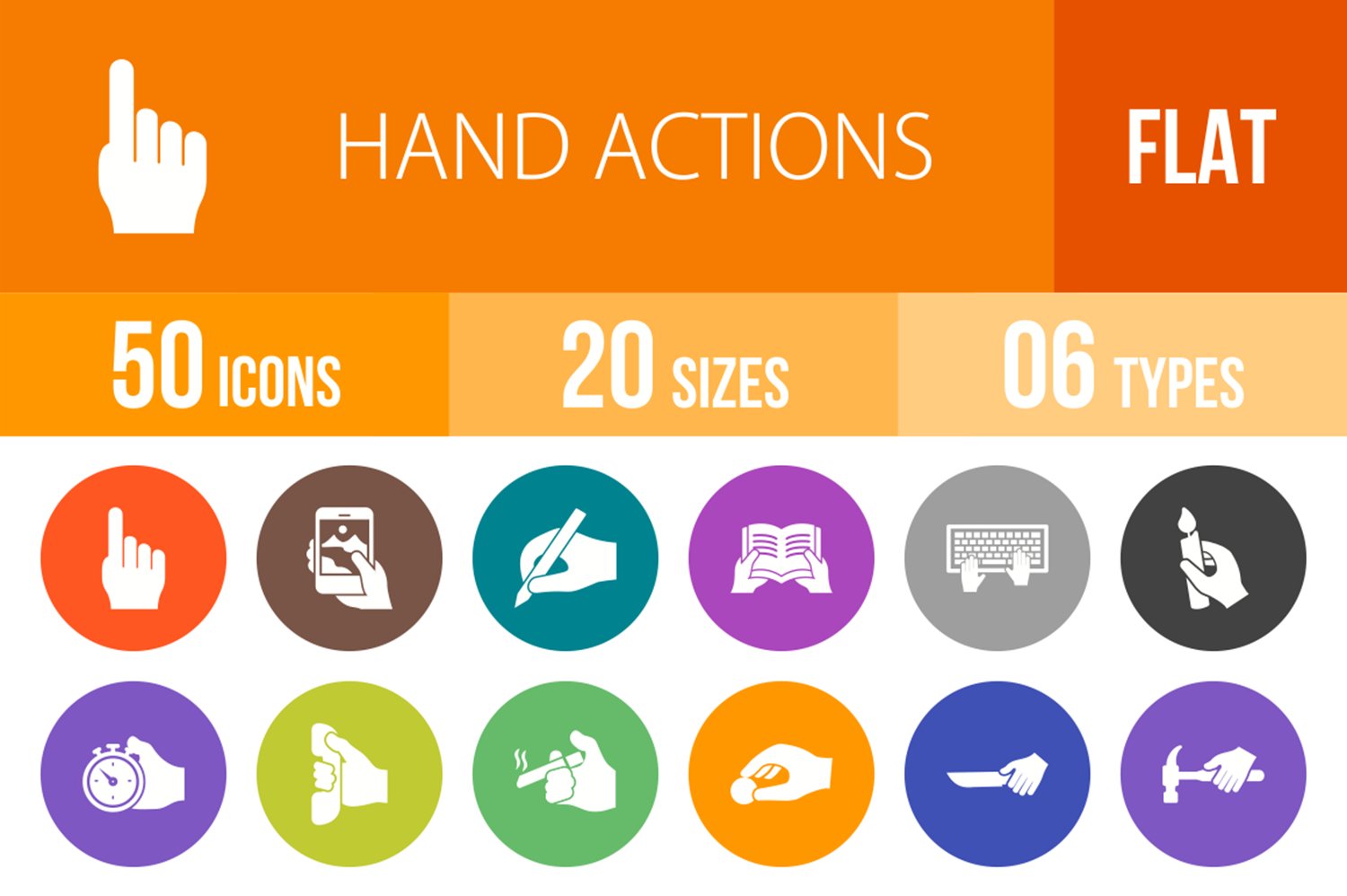 50 Hand Actions Flat Round Icons (192293) | Icons | Design Bundles