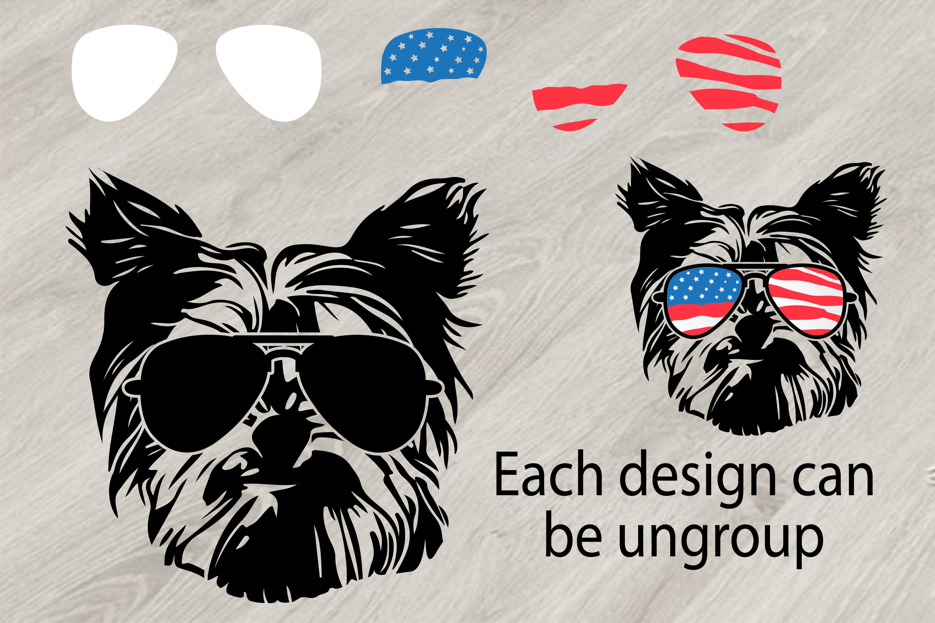 Yorkshire Terrier USA Flag Glasses US Head Dog 4th July 838S (97519 ...