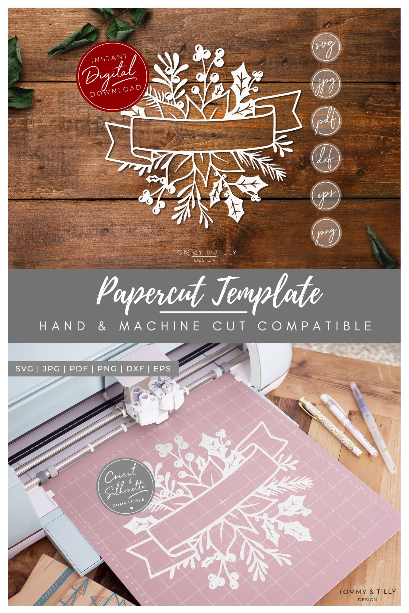 Christmas Wreath No.3 - SVG EPS DXF PNG PDF JPG Cut File (372058 ...