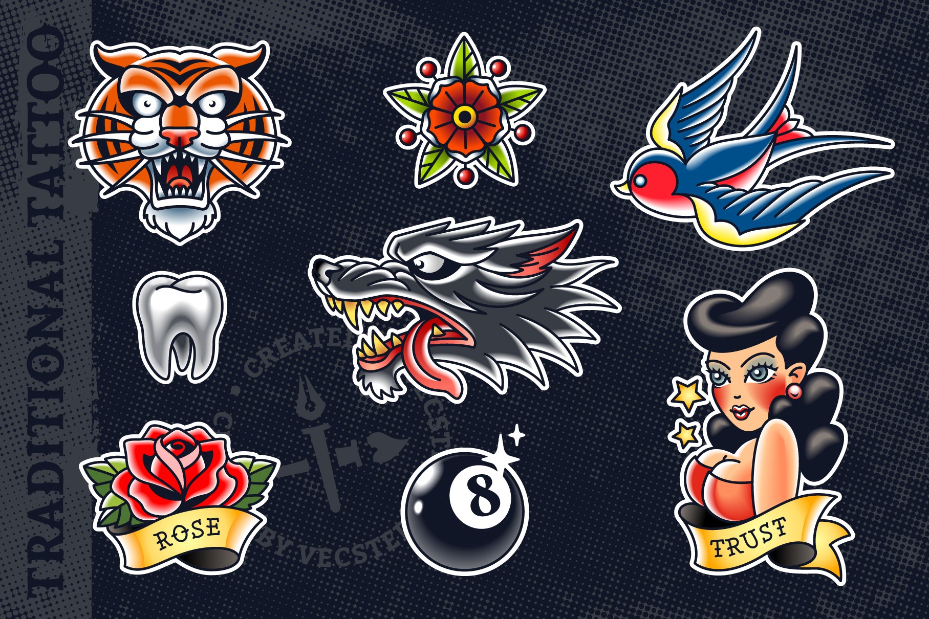 Traditional Tattoo Vector Pack (847315) | Illustrations | Design Bundles