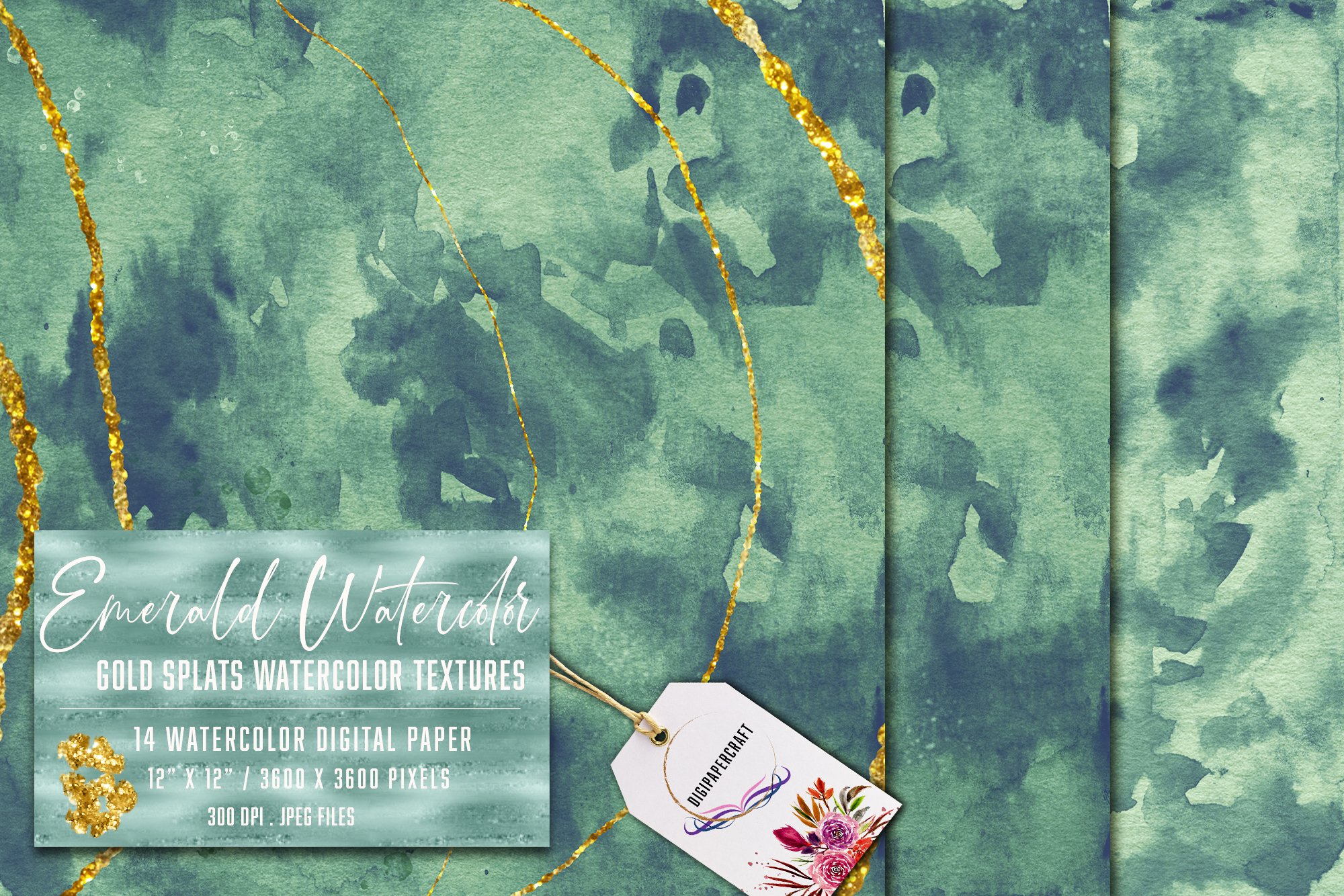 Emerald Watercolor Backgrounds, Ink & Paint digital paper (783957 ...