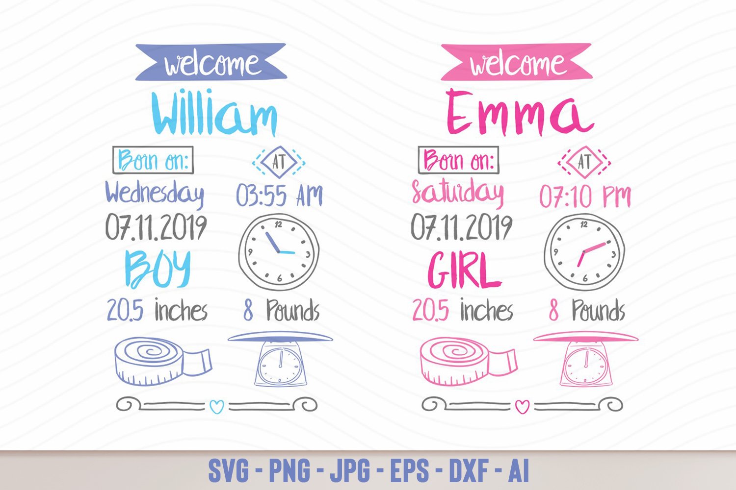 Birth Stat Template SVG, Newborn SVG, Baby SVG (288595) | Cut Files ...