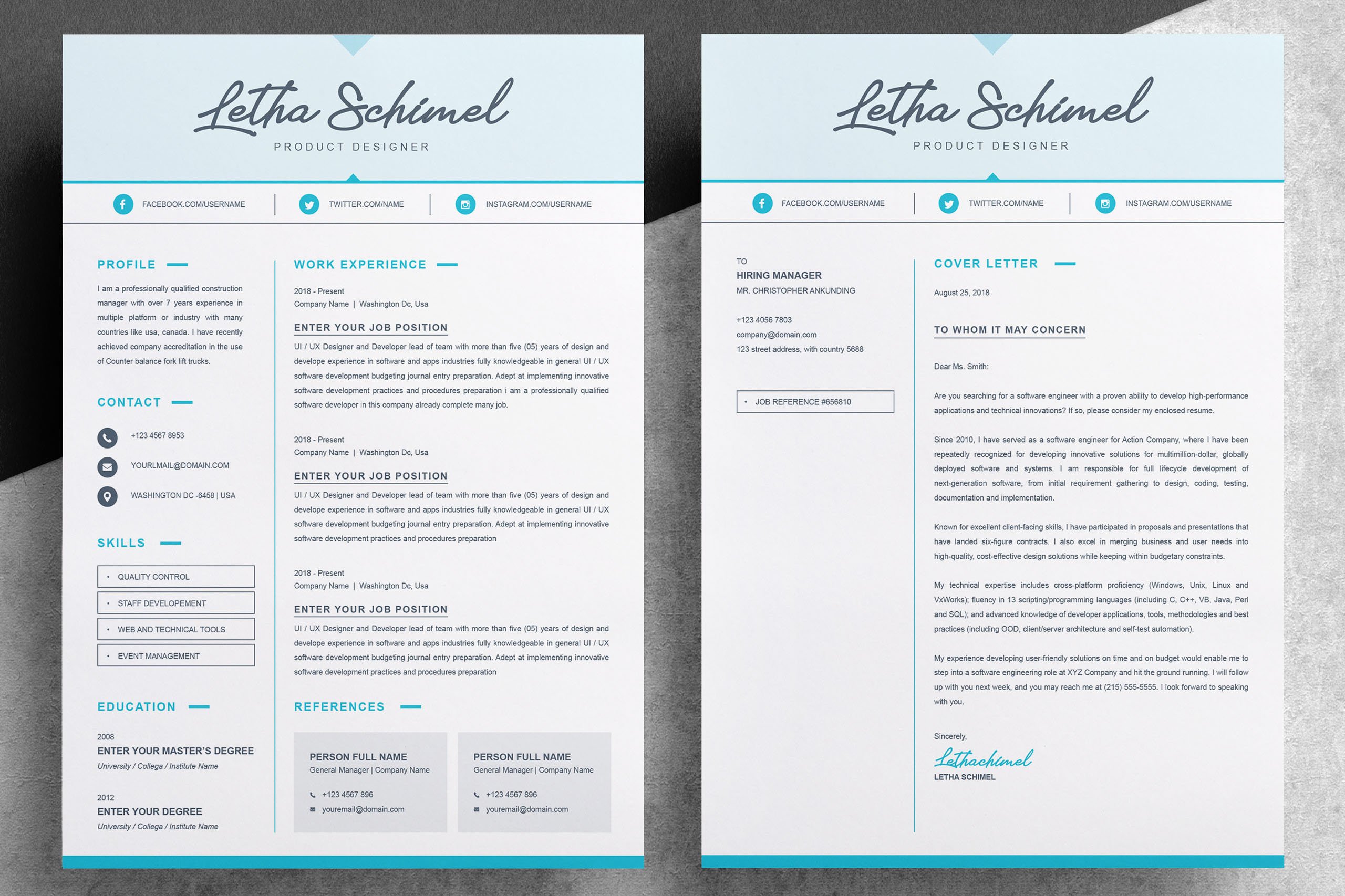 One Page Resume / CV Template with Cover Letter (468300) | Resume ...