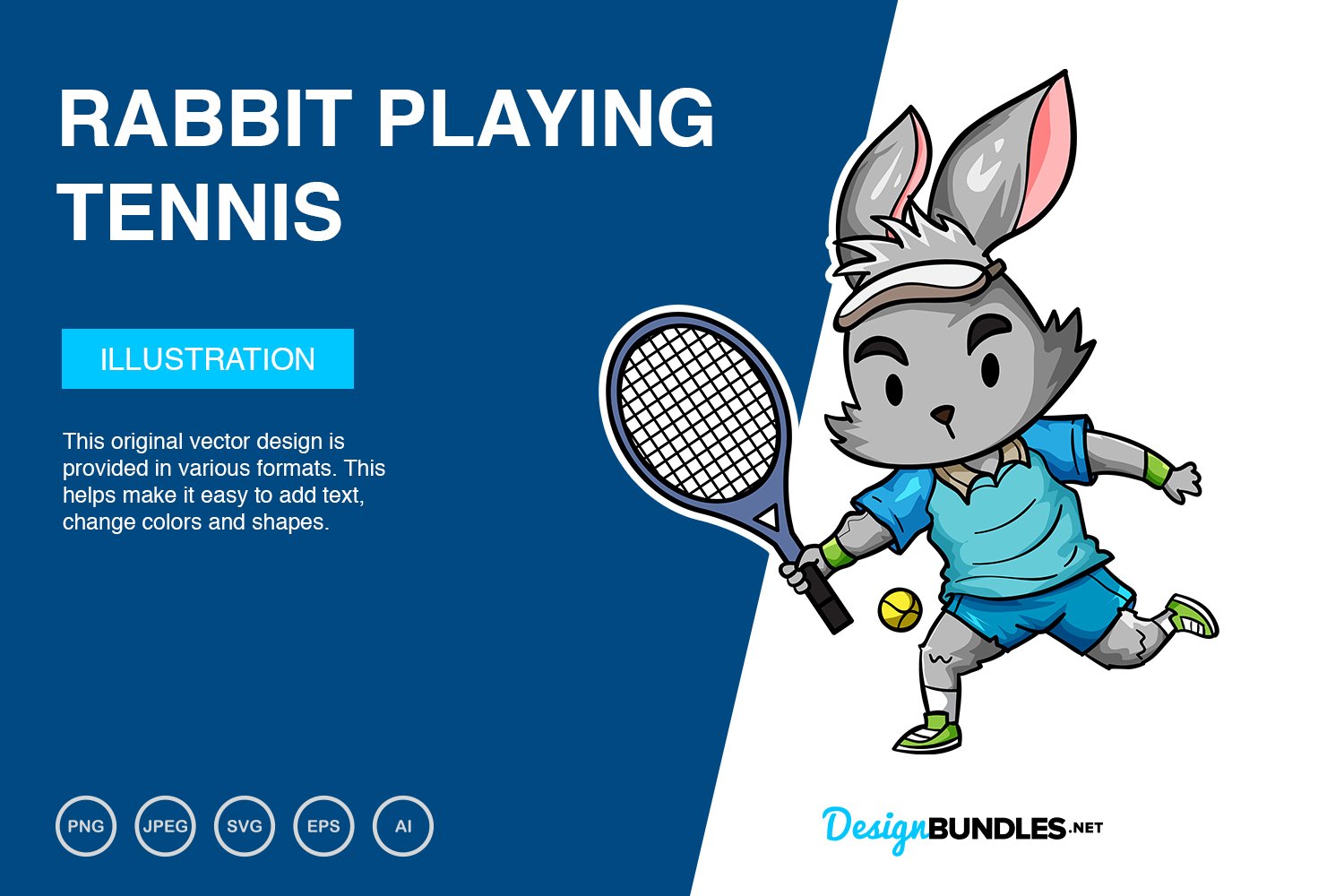 Rabbit Playing Tennis Vector Illustration