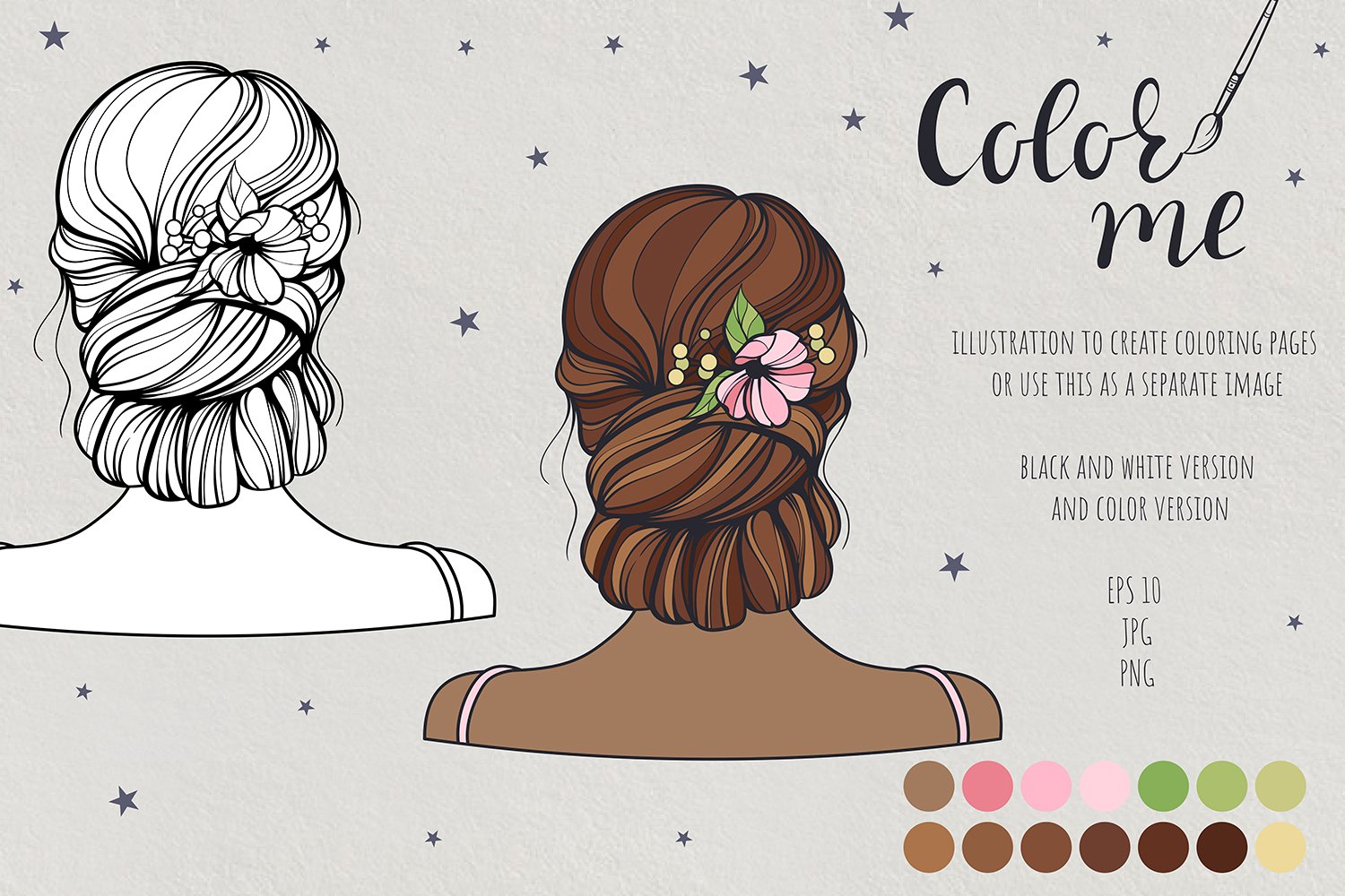 Color me. Women's hairstyle #2 (733076) | Illustrations | Design Bundles