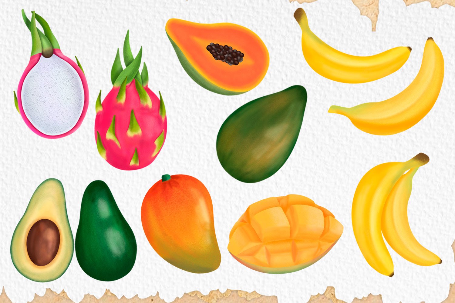 Tropical Fruits. Clip art set