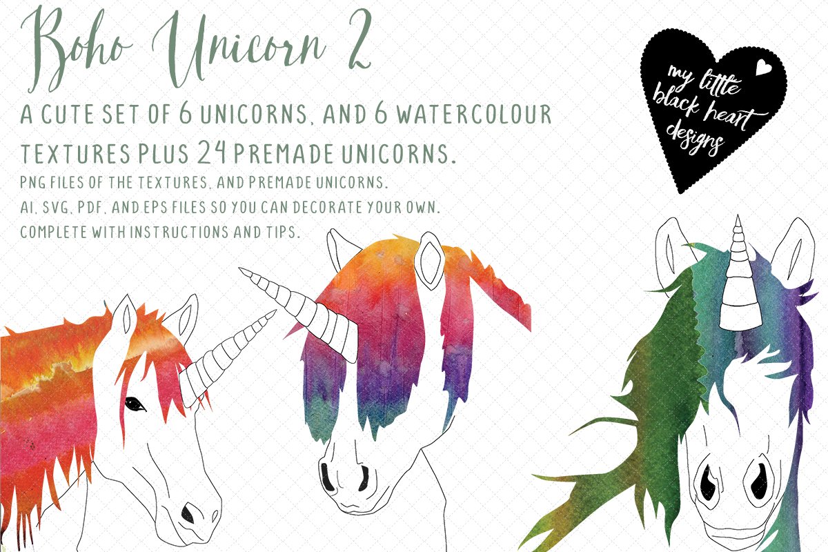 Boho Unicorn Set 2 (828313) | Illustrations | Design Bundles