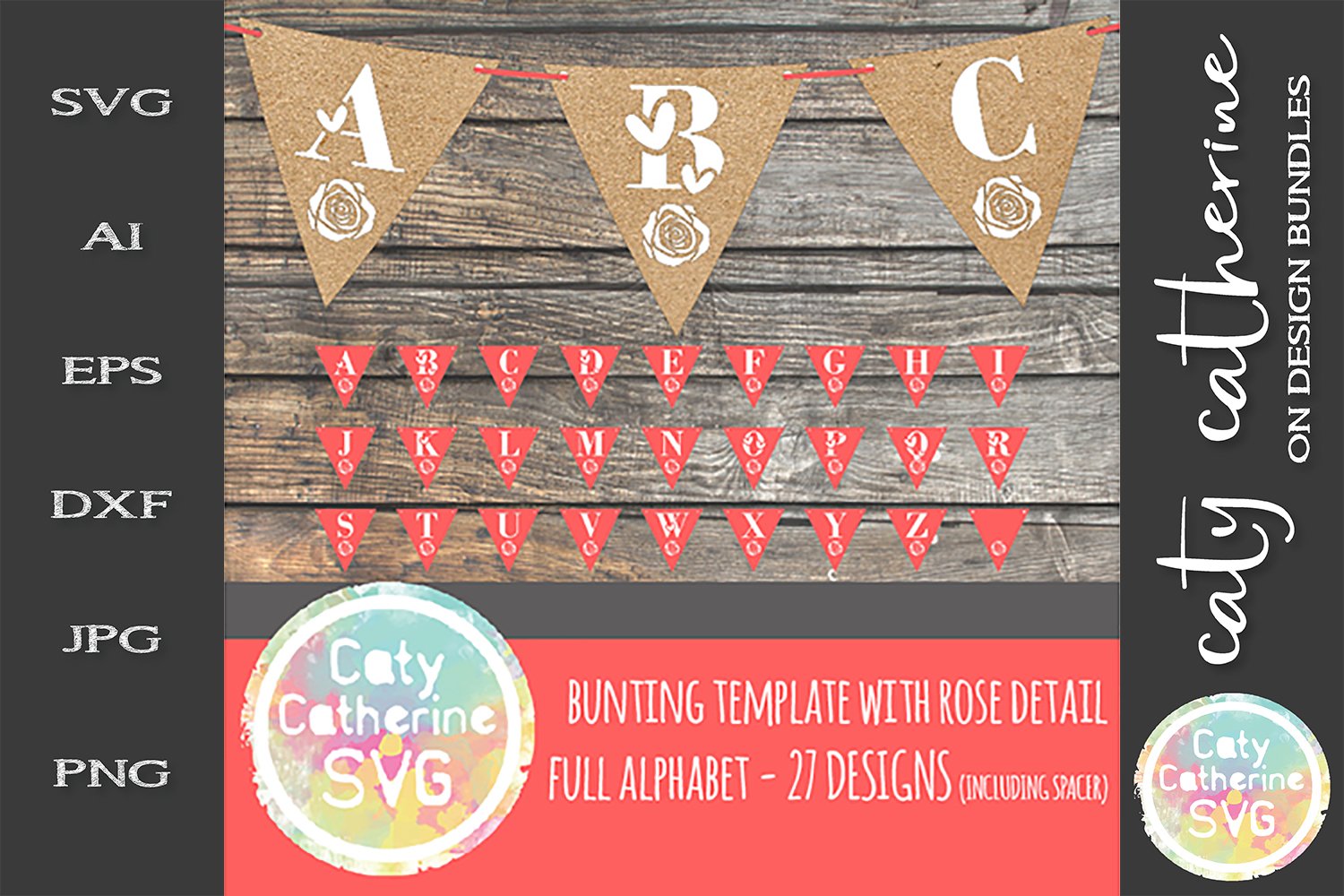 Bunting Template SVG with Rose Detail Full Alphabet A-Z (242952) | SVGs ...