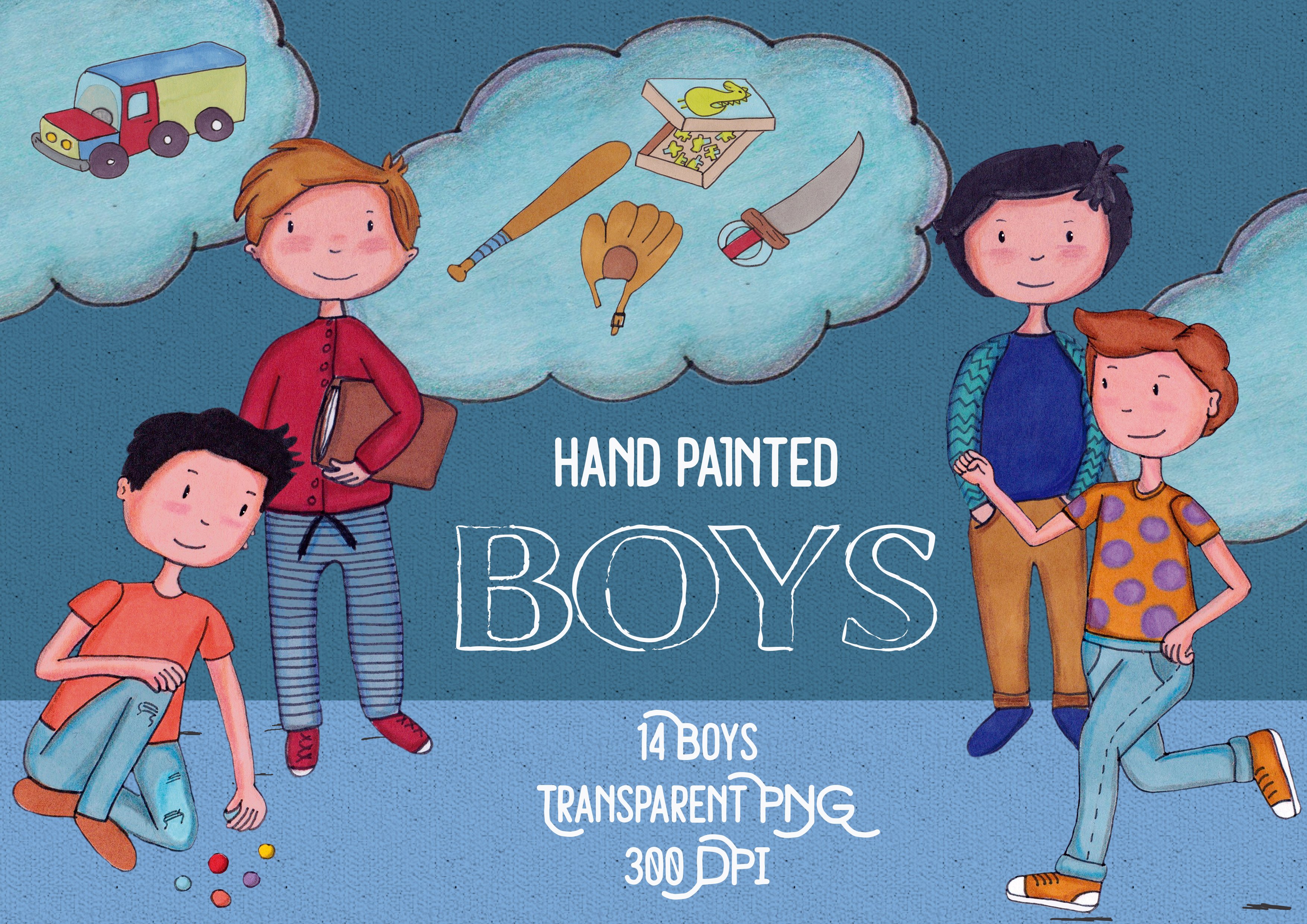 Boys hand painted (42744) | Illustrations | Design Bundles
