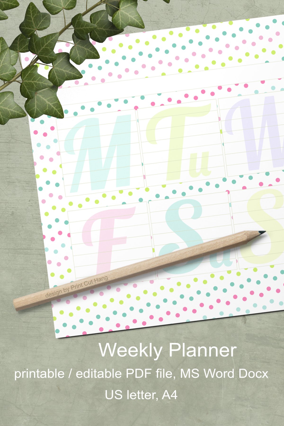 Weekly Planner Colorful Dots Printable Editable PDF Word
