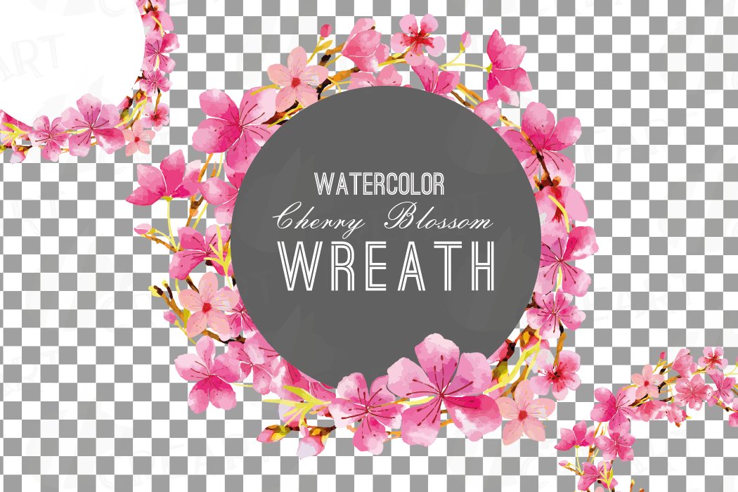 Watercolor Cherry Blossom Wreath clip art. watercolor flower (106486 ...