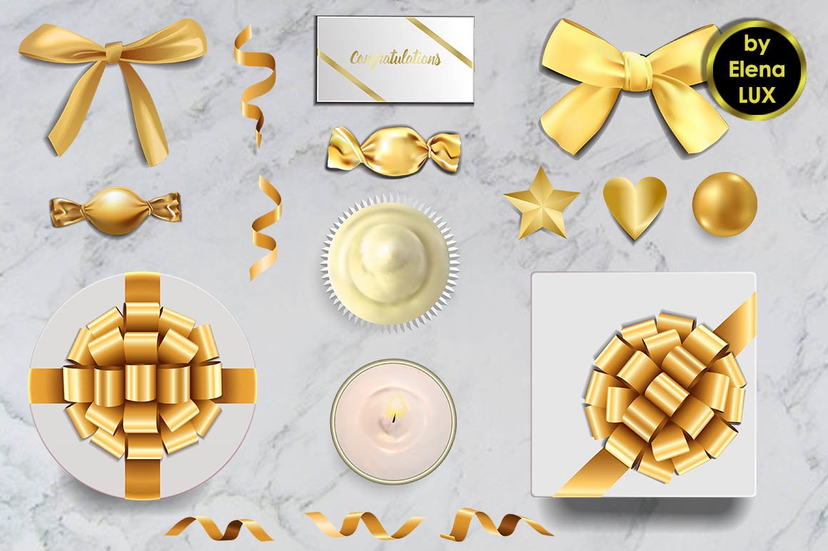 Golden Objects Set (209327) | Decorations | Design Bundles
