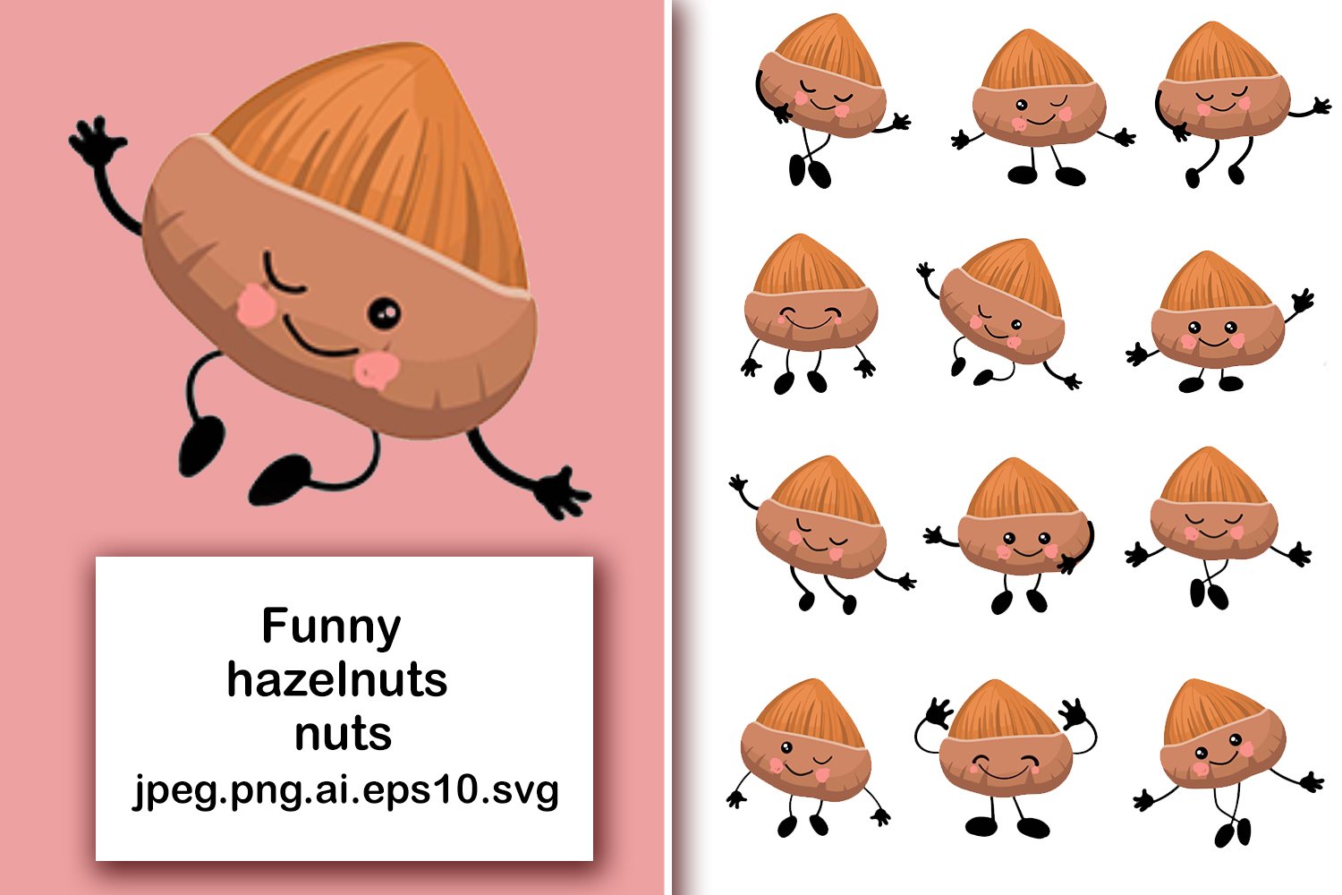 Hazelnuts nuts. Cute characters with human faces in differen (476007 ...