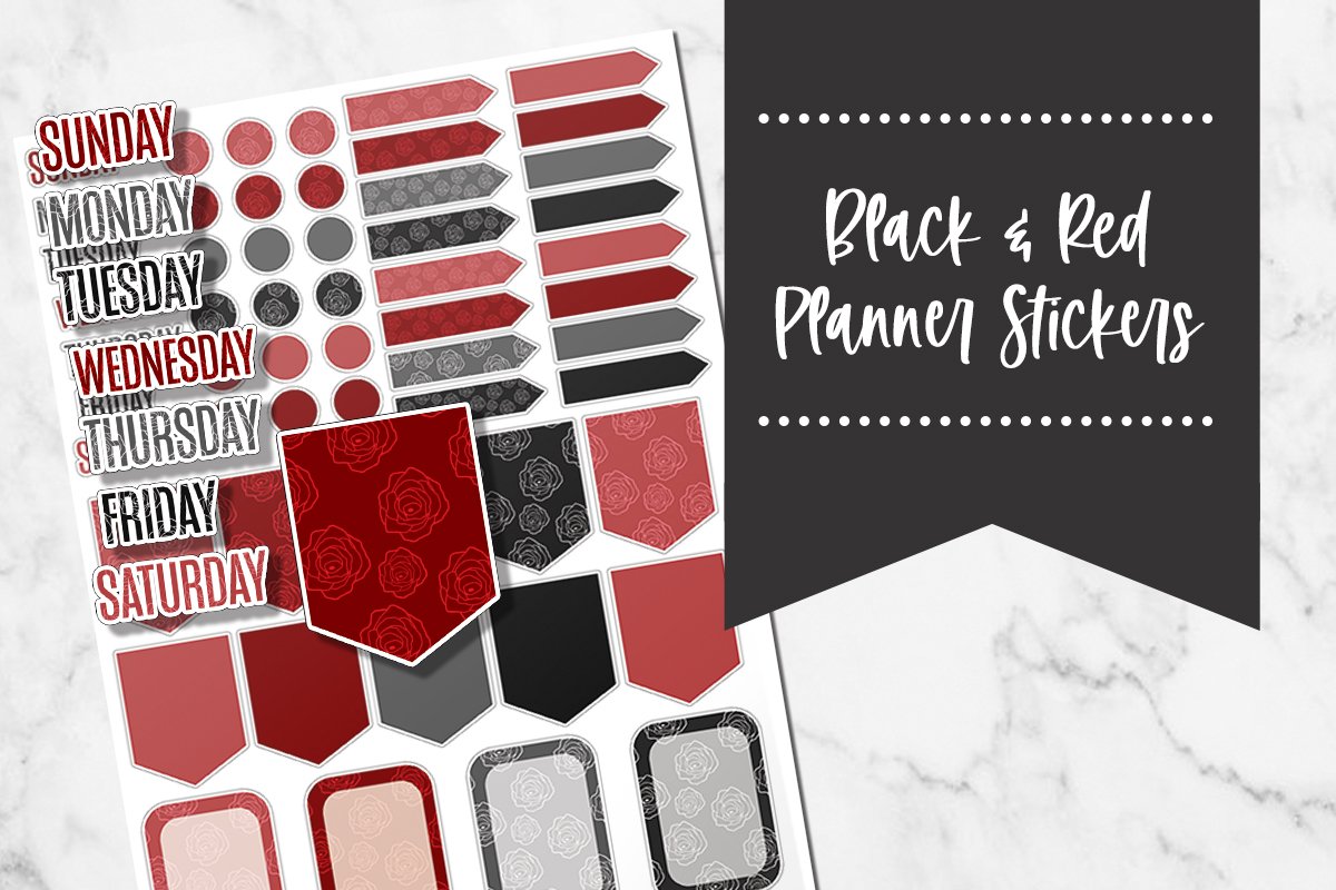 Red and Black Planner Stickers