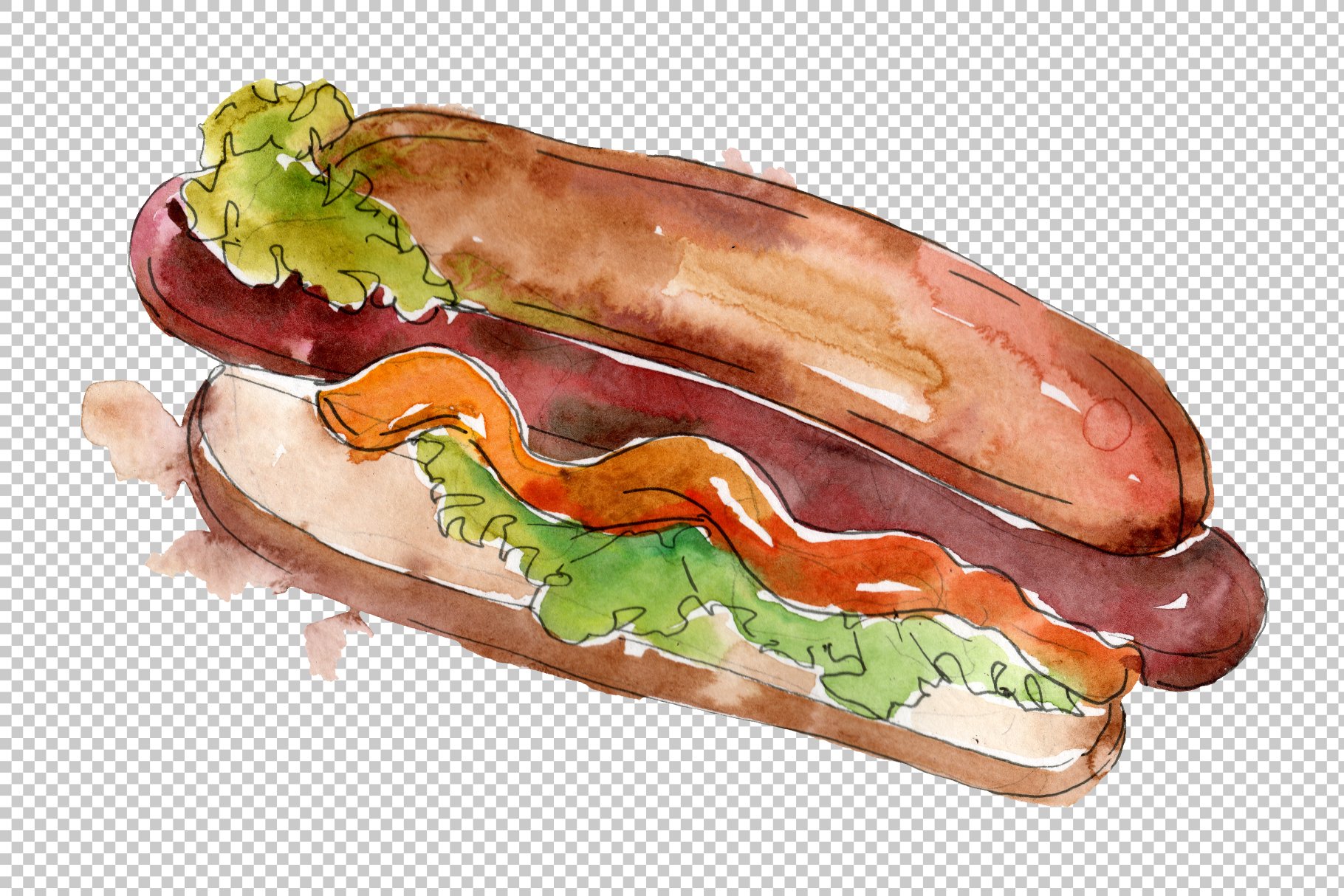 Watercolor Hot-Dog PNG (265307) | Illustrations | Design Bundles