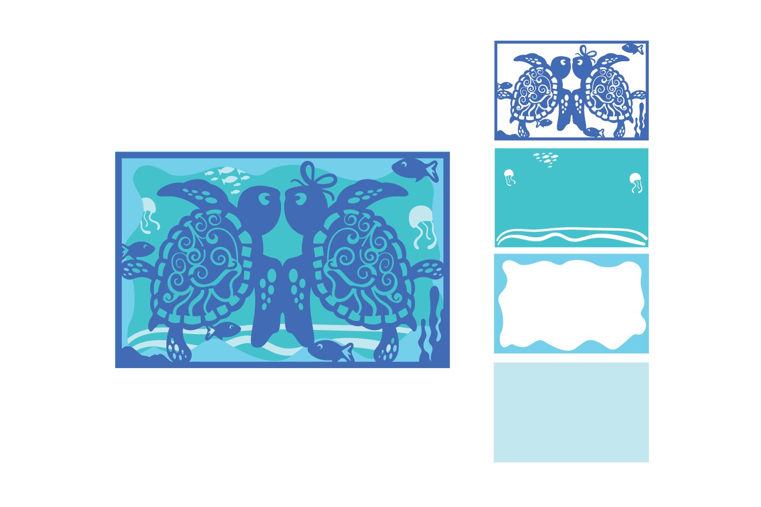 Layered Papercut Loving Turtle Sea Life, Paper Craft Artwork