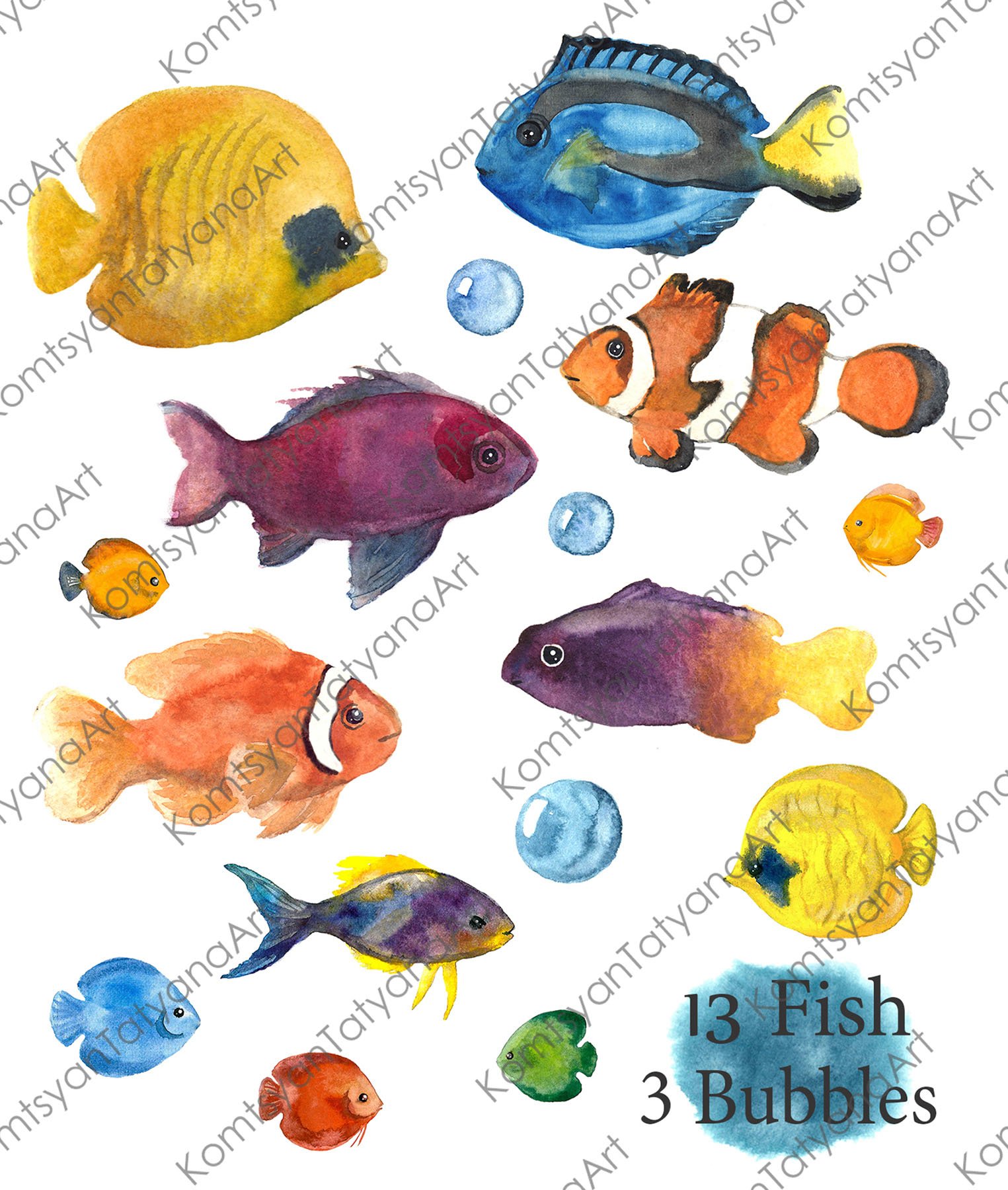 Watercolor Clipart. Colorful fish. Fish clipart (919564 ...