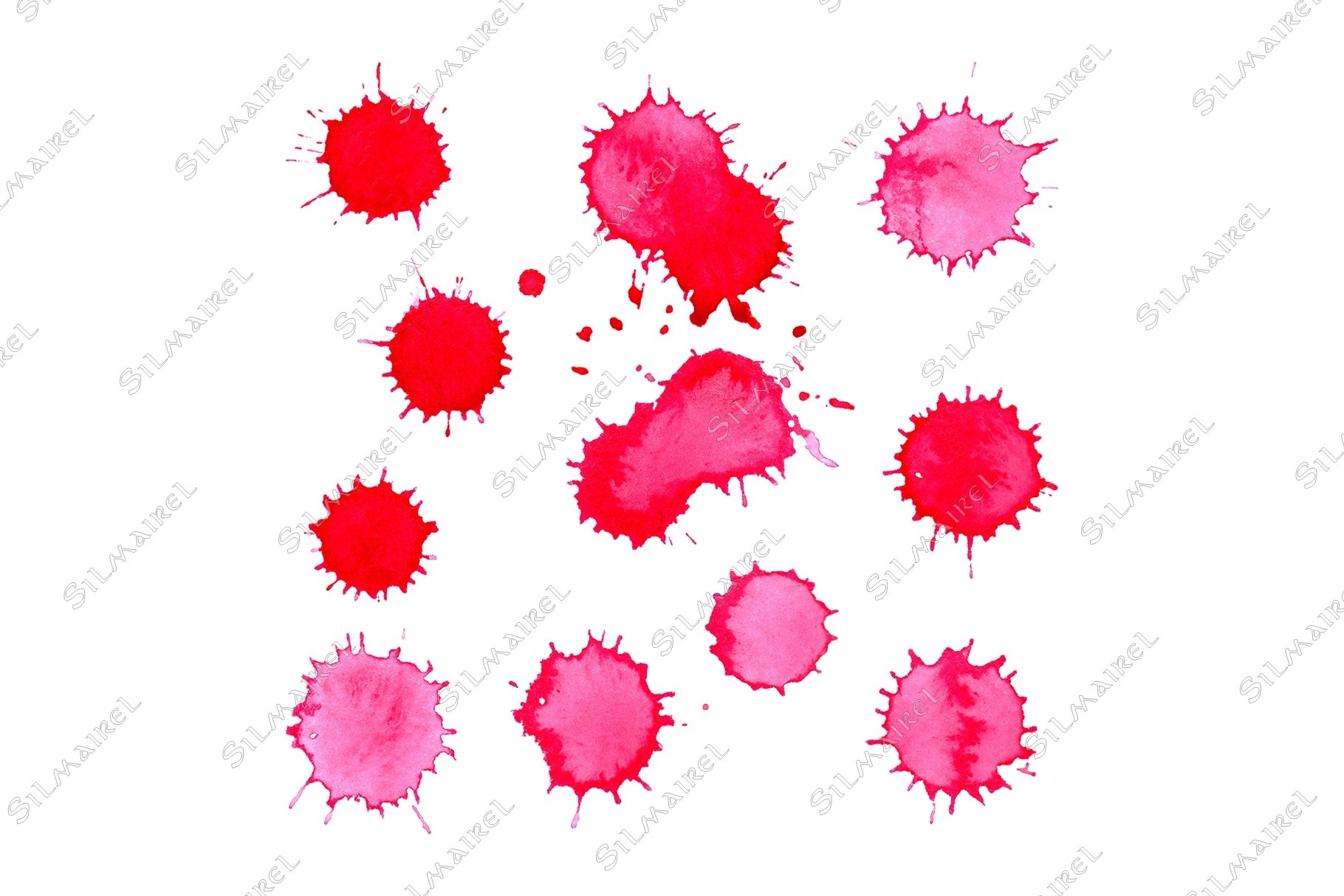 Watercolor bright pink spot blob blot isolated set (1012141 ...