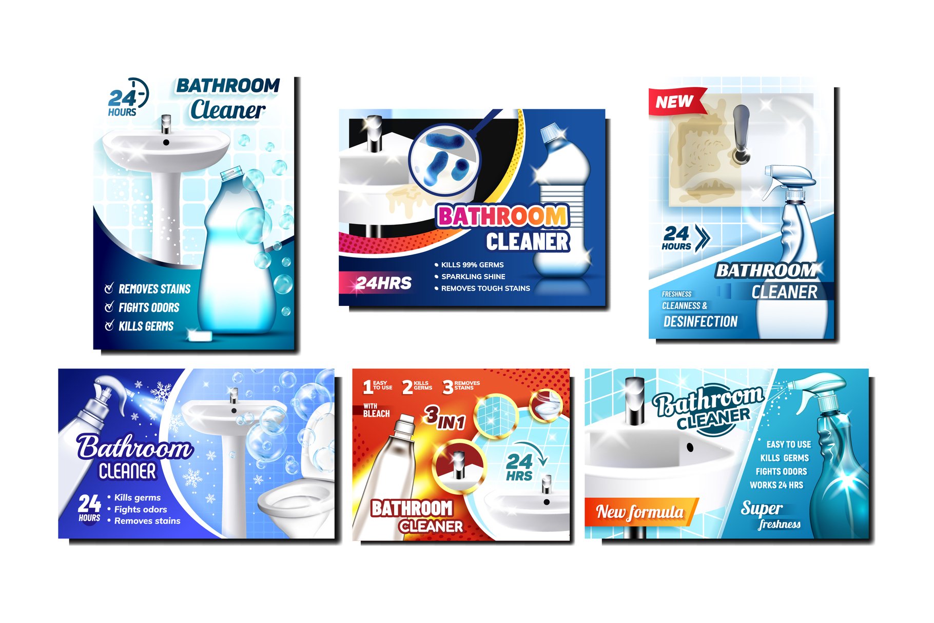 Bathroom Cleaner Advertising Posters Set Vector (567545 ...