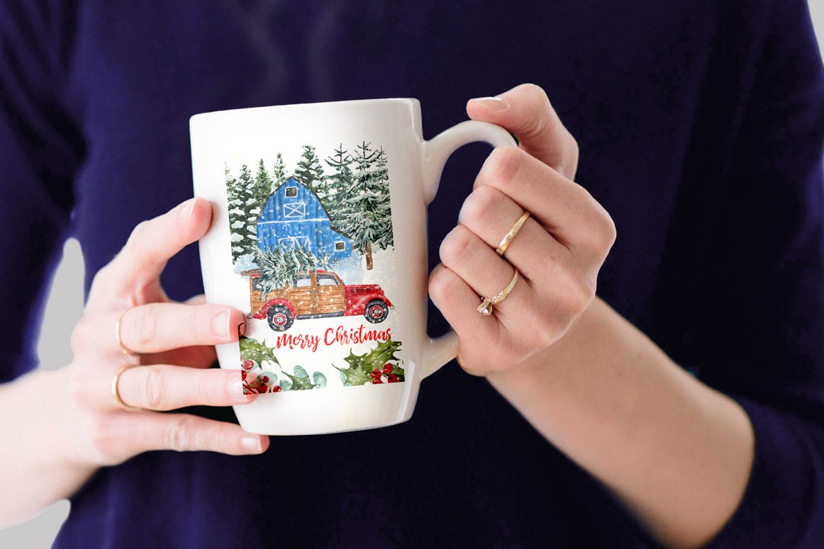 Watercolor Christmas Vintage Car Clipart,Christmas clipart (158666 ...