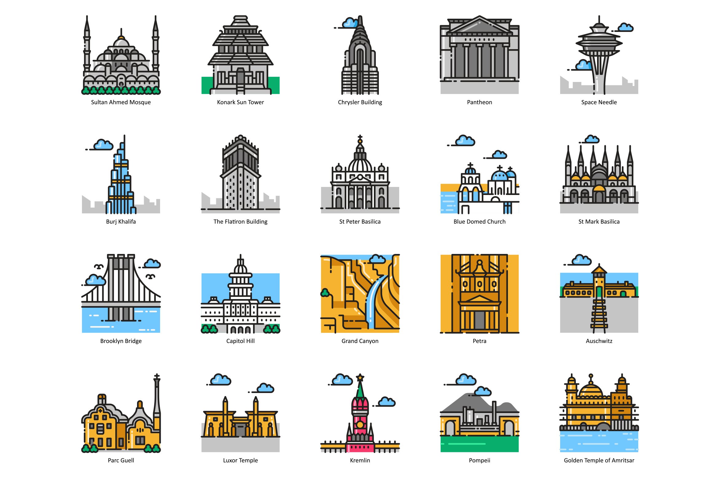 101 Landmark & Building Icons Aesthetic Series (370102) | Icons ...