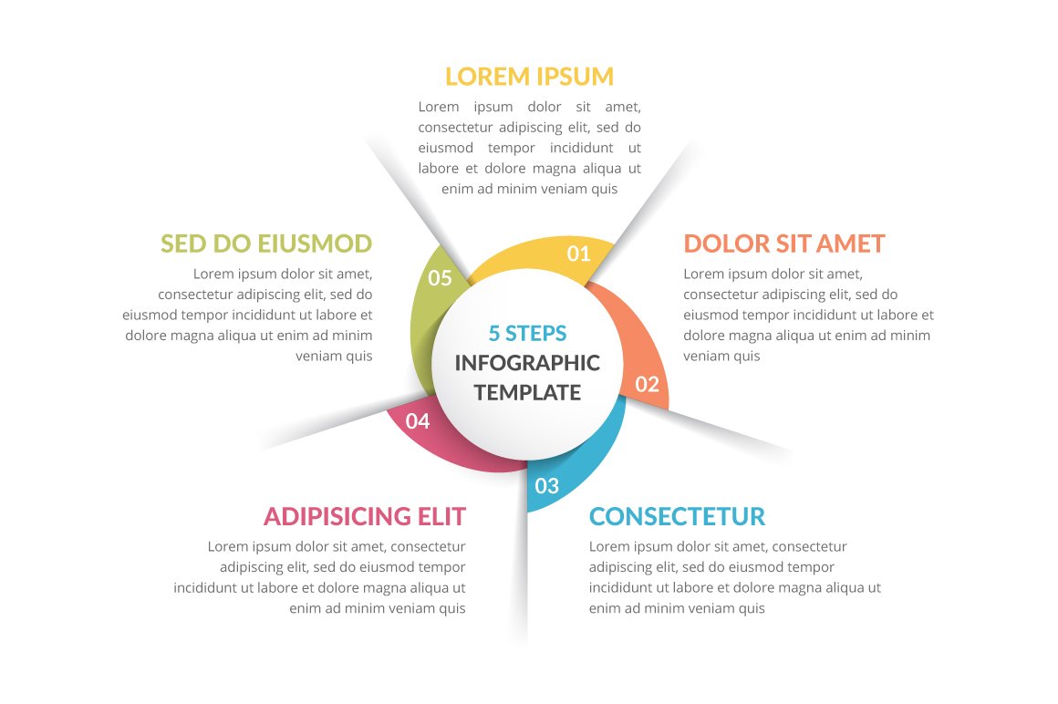Circle Diagram with 5 Elements (1360744) | Illustrations | Design Bundles