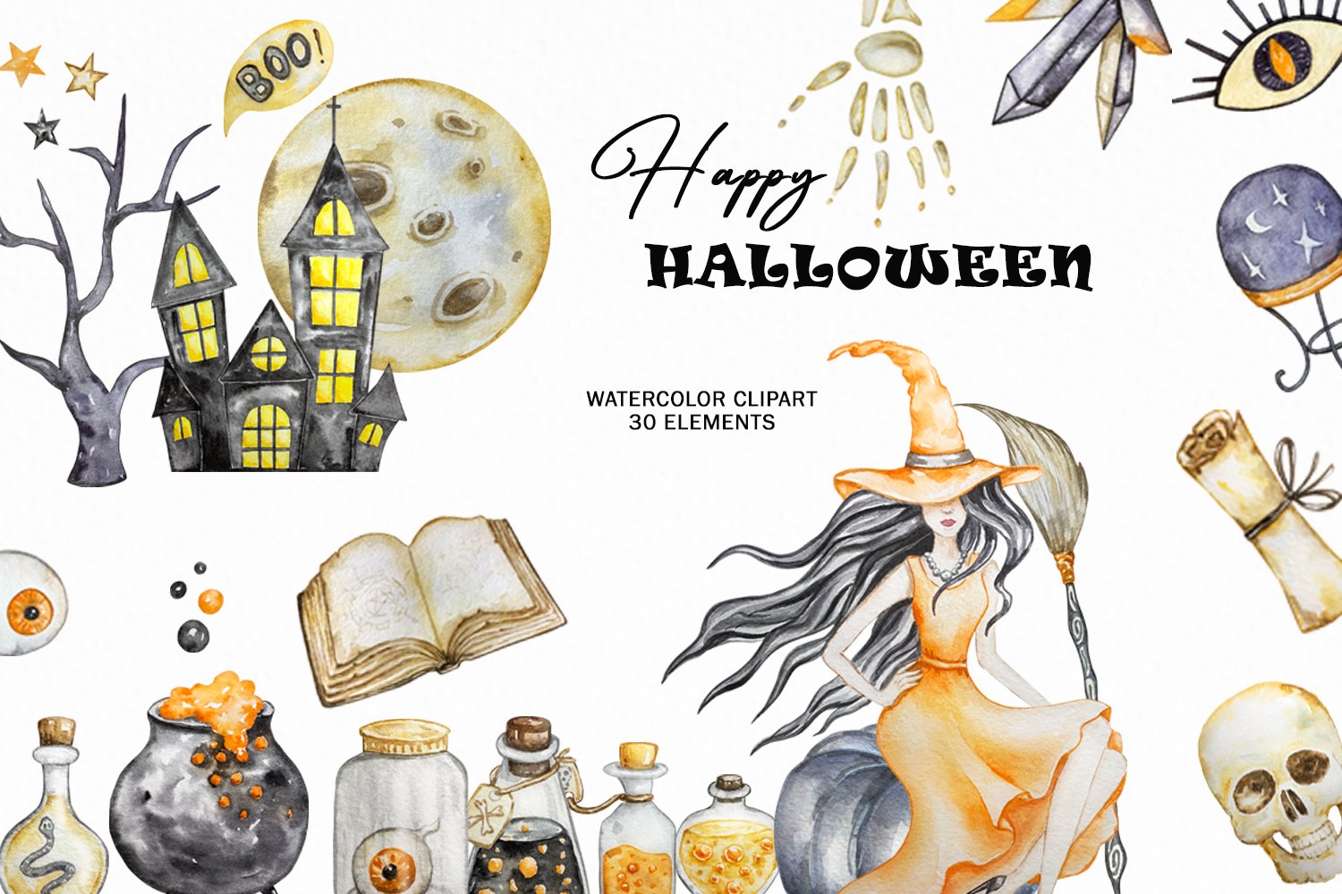 Watercolor halloween clipart (921480) | Illustrations | Design Bundles